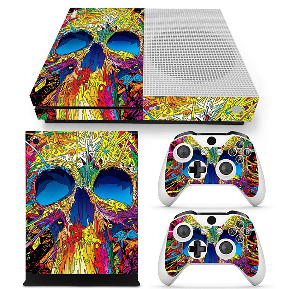 UUShop Protective Vinyl Skin Sticker for Microsoft Xbox One S Slim Colorful Skull