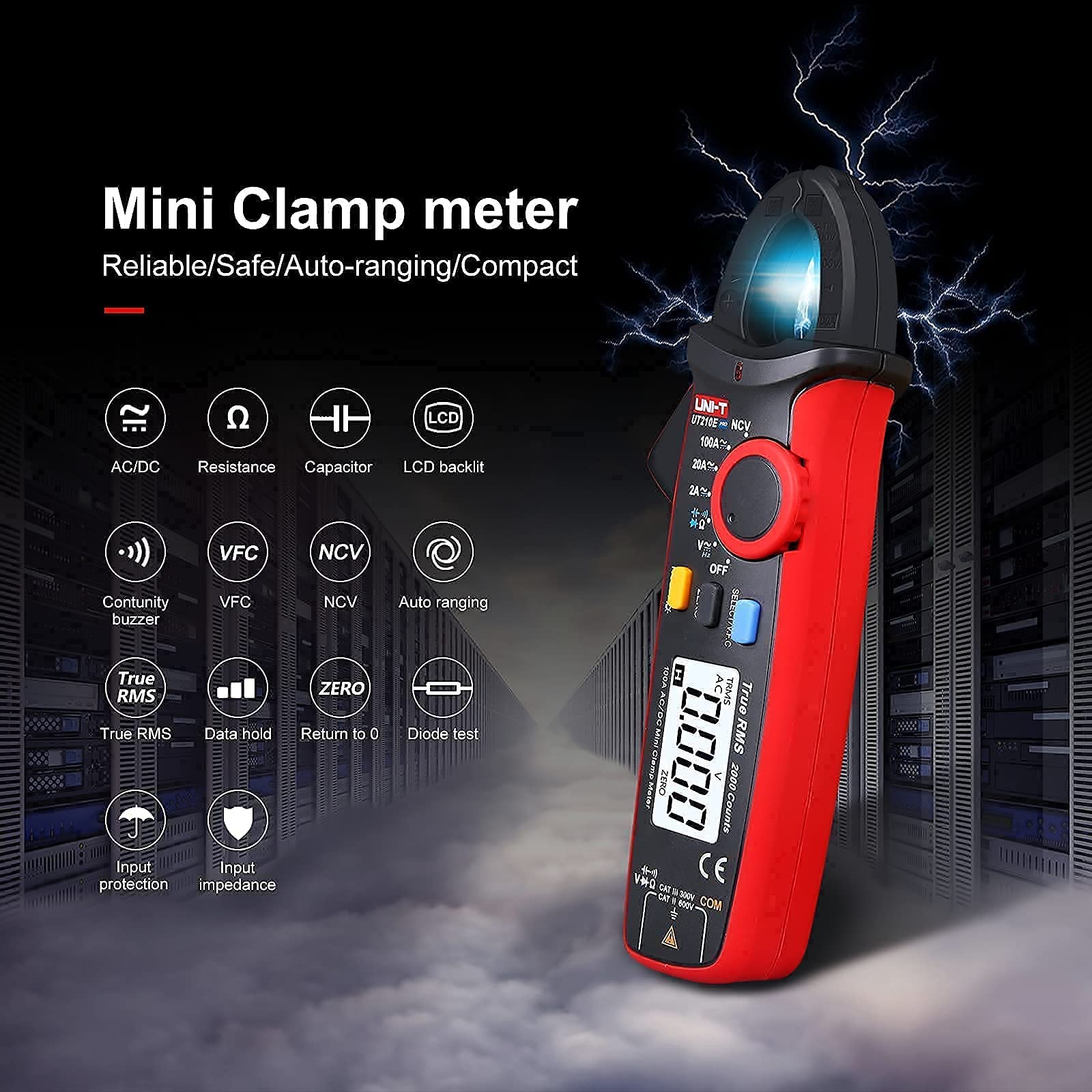 UNI-T Electrical Test Maintenance Kit, UT210e Pro Clamp Meter, UT12Pro AC Voltage Tester Pen, Test Leads, Pouch, AC/DC Current Volt Ohm Capacitance Frequency Diode NCV Live/Null Wire Judgment