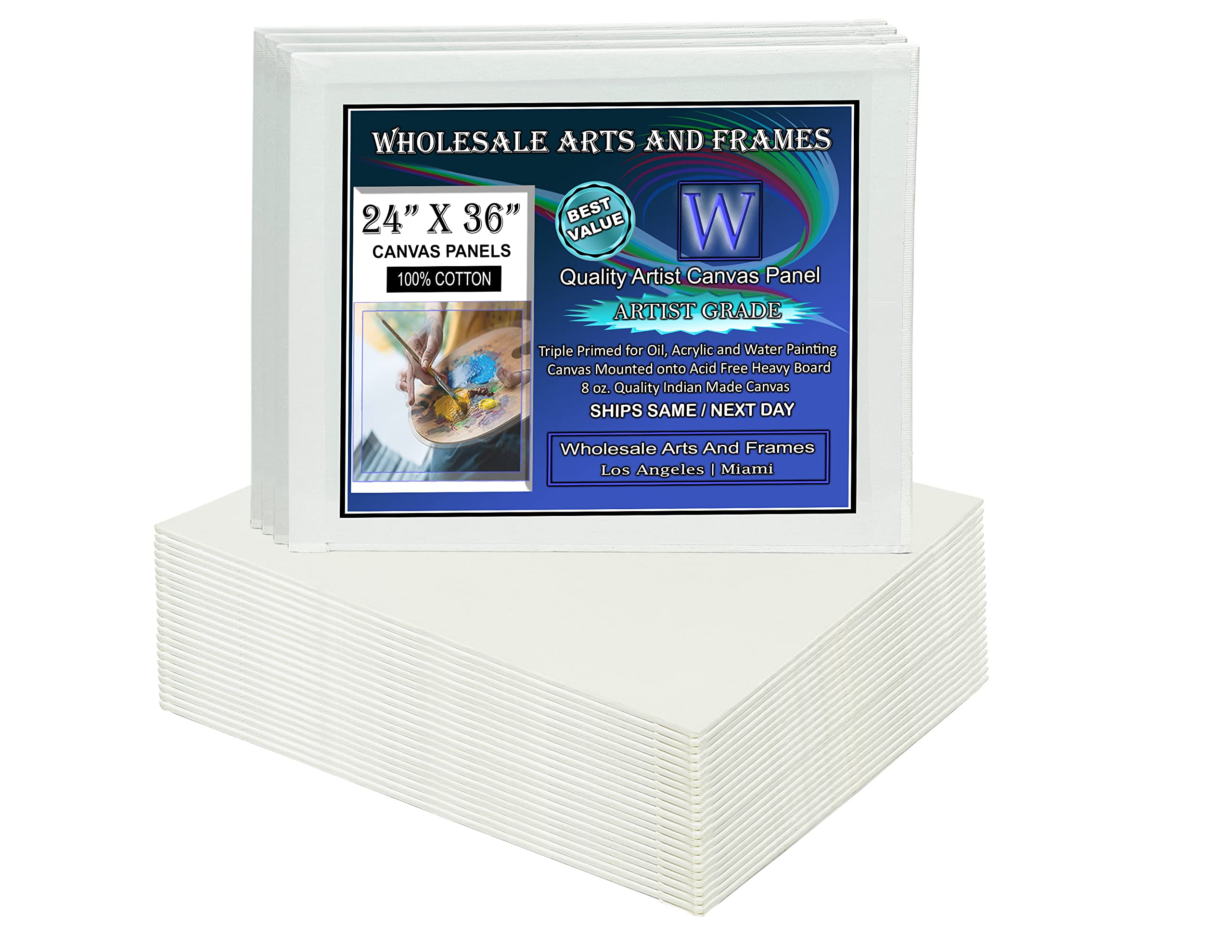 White Canvas Panels 24x36 12 Pack Professional Cotton Artist Quality Acid Free Primed Canvas Boards for Acrylic, Oil and Wet or Dry Art Media for Crafts and Projects by WholesaleArtsFrames-com