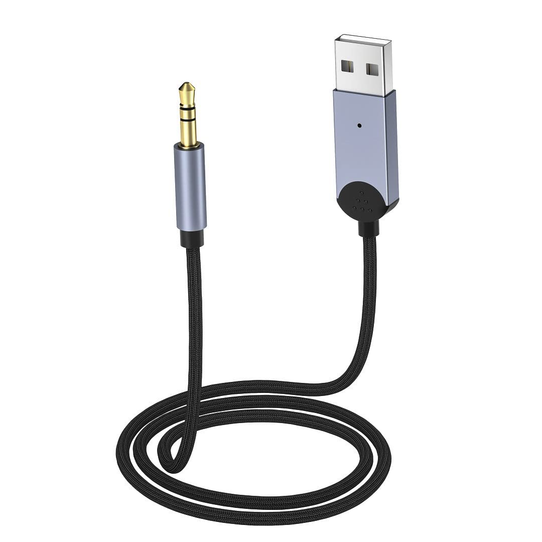 sunshot Bluetooth 5.0 Car Receiver, USB DAC Aux to Bluetooth Adapter with Built-in Microphone for Hands-Free Calls and Auto On Function, Compatible with Car Stereos & Home Audio - Upgrade Your Sound!