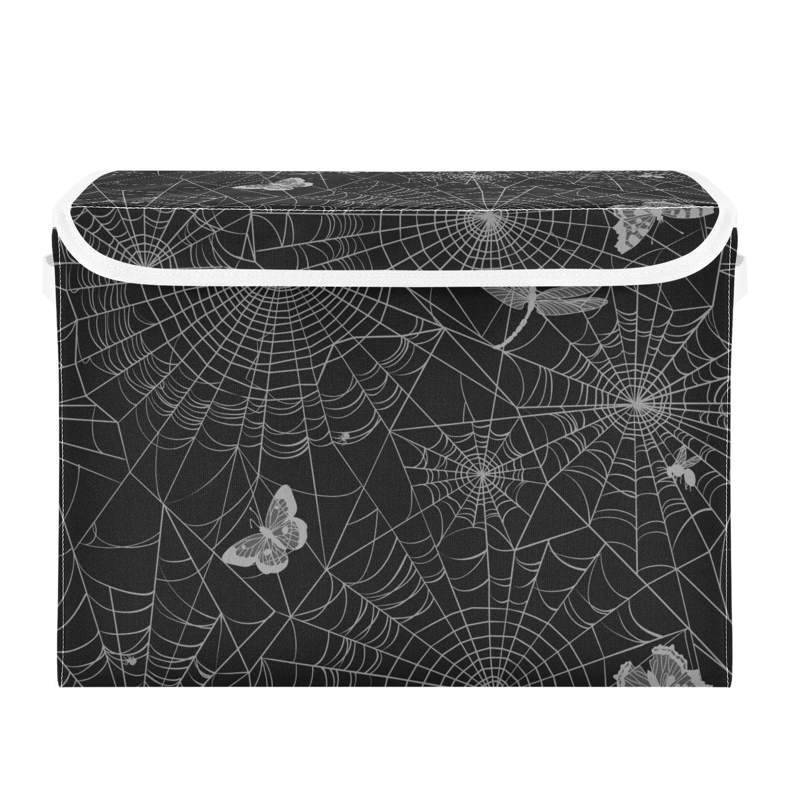 senya Halloween Storage Baskets Collapsible Storage Bins with Lids, Spiderweb Butterfly Dragonfly Storage Boxes Clothes Baskets for Organizing