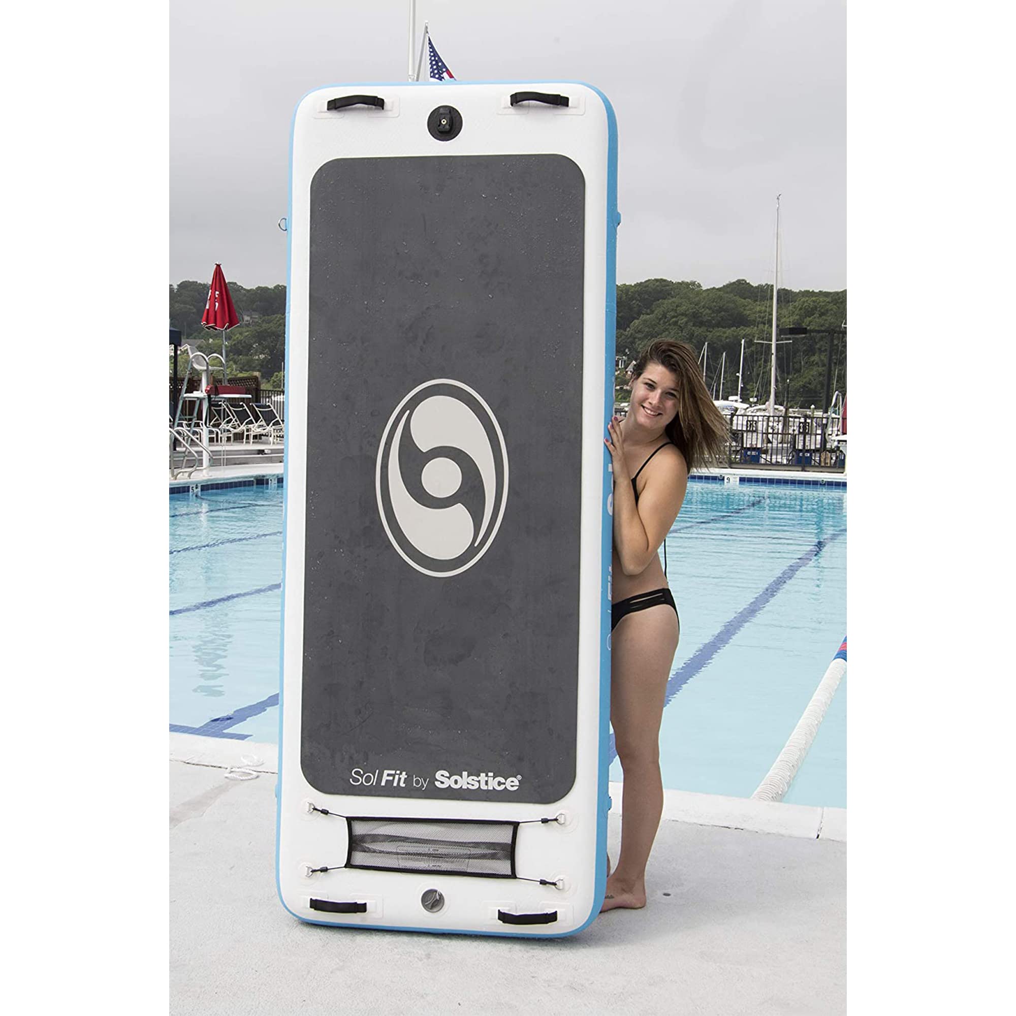 Solstice SolFit 94" x 36" Inflatable Stand Up Paddle Board Aquatic Yoga Fitness Mat with Camera Front Mount, FCS Fin Box, and Duffel Bag