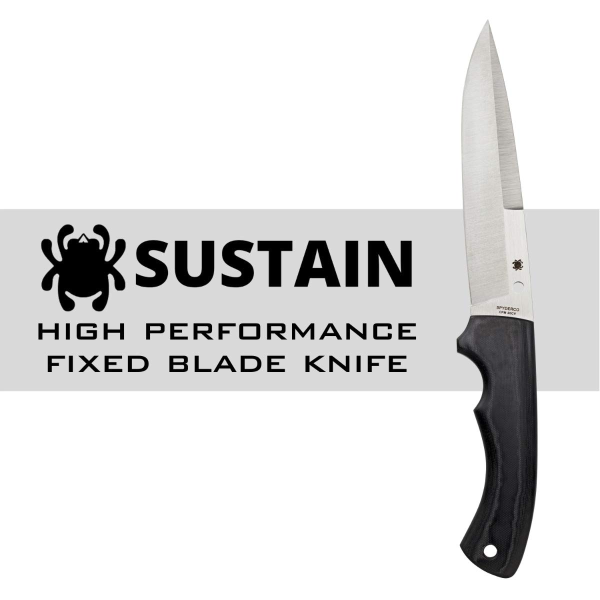 Spyderco Sustain Fixed Blade - Black G-10 Handle with PlainEdge, Saber, and CPM 20CV Steel Blade- FB39GP