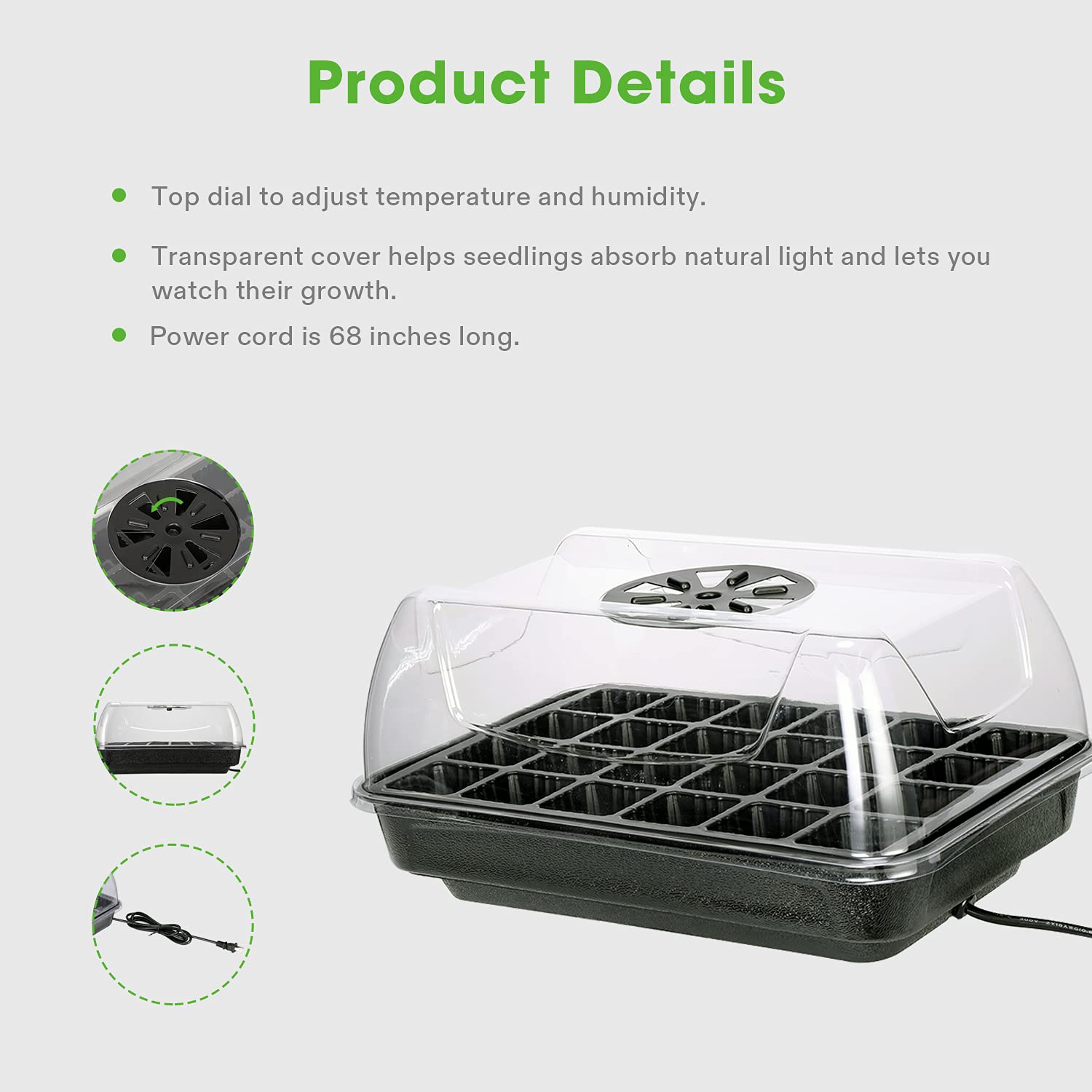 VIVOSUN Heating Seedling Starter Germination Kit-Premium Seedling Propagation Dome and Tray with 5 Inch Vented Humidity Dome