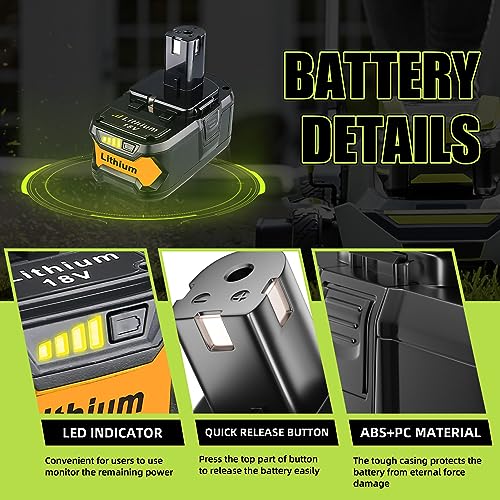 VINIDA 2 Packs P108 6.0Ah 18V Lithium Replacement for Ryobi, Cordless Power Tools Battery with LED Indicator,Compatible with Ryobi 18V Battery P104 P105 P100 P102 P103 P107 P109