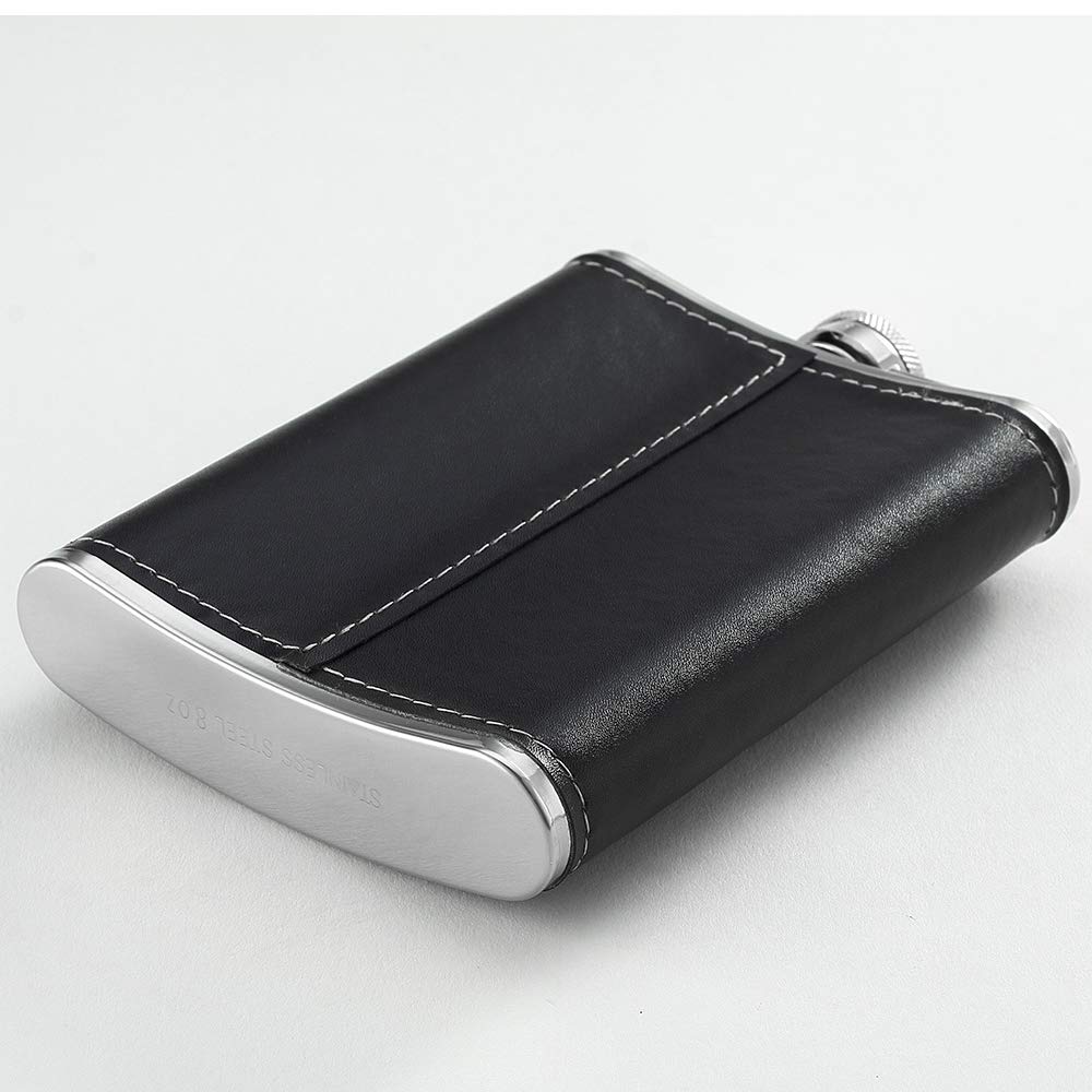 YWQ Stainless Steel American Flag Flask, Soft Touch Cover Liquor Flasks 8oz | Leak Proof Black PU Leather Heavy Duty Hip Set, Includes Funnel