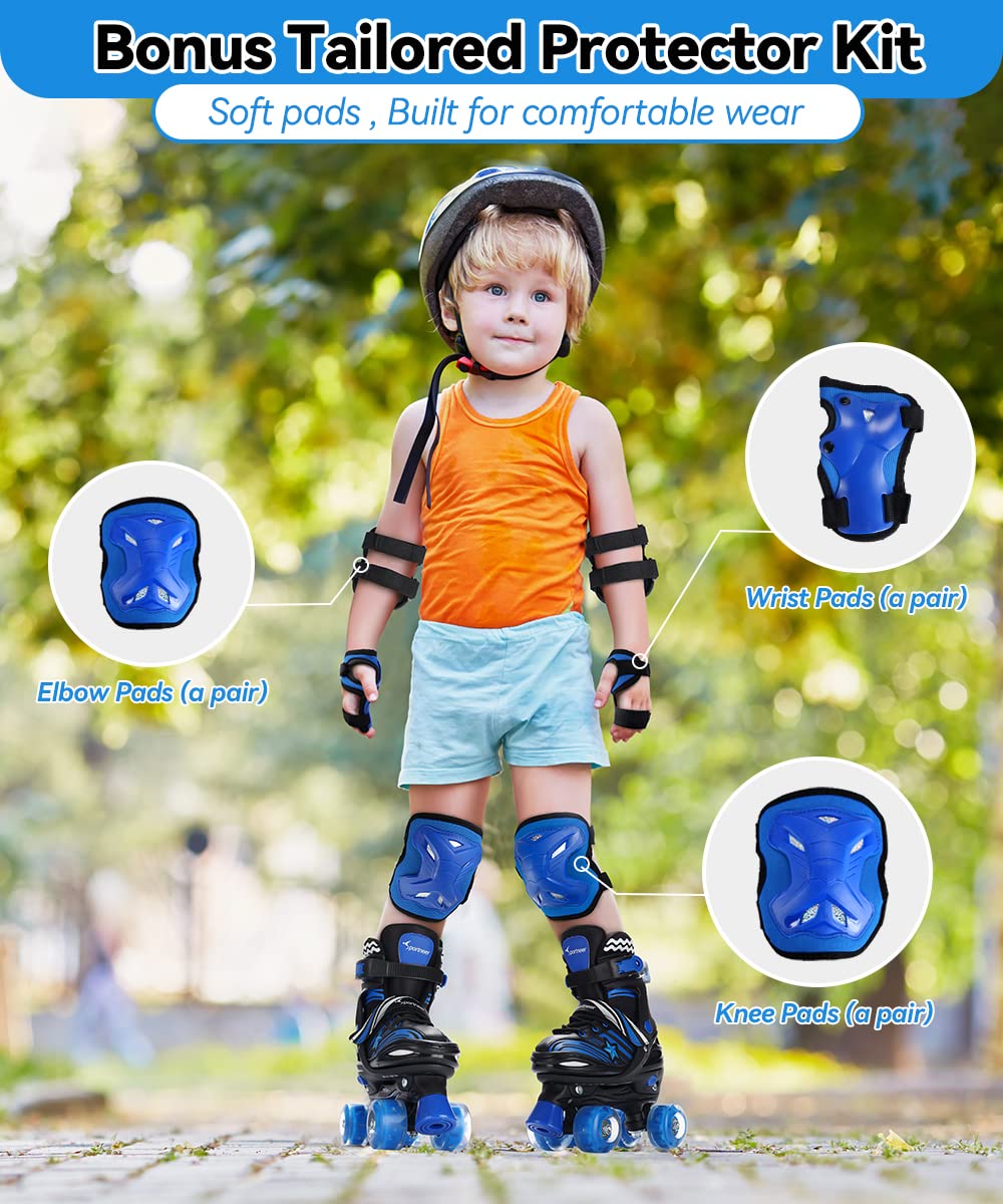 Roller Skates for Boys 4 Sizes Adjustable, Sportneer Light Up Kids Roller Skates for Age 3-5 6-12 Roller Skates with Protective Gears Illuminating Wheels Gift for Kids Toddler Beginner