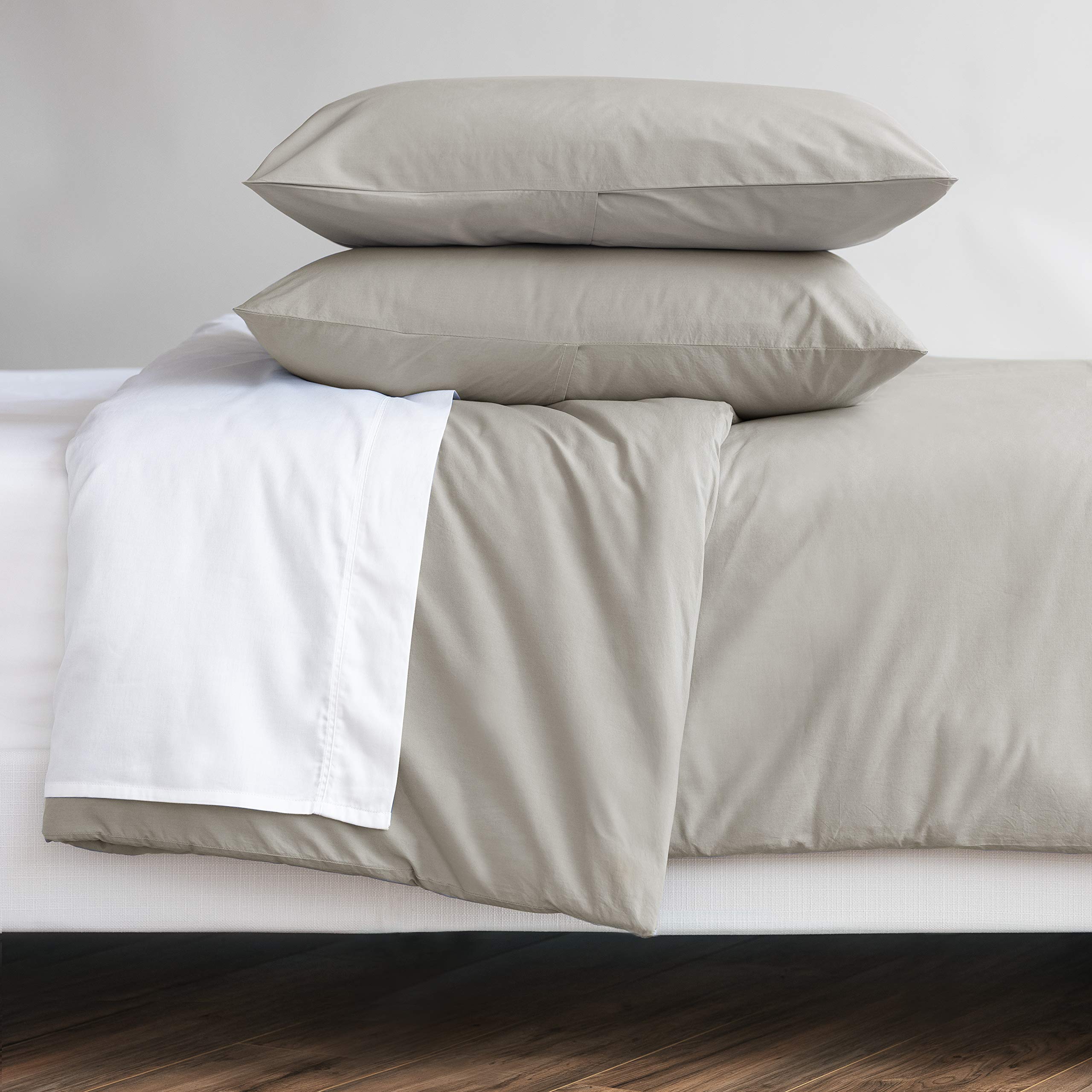 Welhome Cozy 100% Cotton Percale Washed Reversible Duvet Cover Set | King Size (Castlerock) | 108" x 92" | 3 Piece Set | Lightweight | Cool & Crisp | Breathable | Ideal for Summers