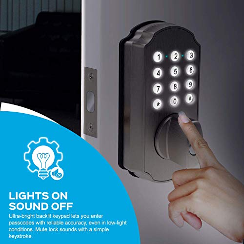 TURBOLOCK TL115 Smart Lock with Keypad and Voice Prompts | Digital Deadbolt w/App for Unlimited eKeys | Code Disguise, Backup Keys + Micro-USB Port β Ready for Thicker Doors (IP65) (Brushed Nickel)