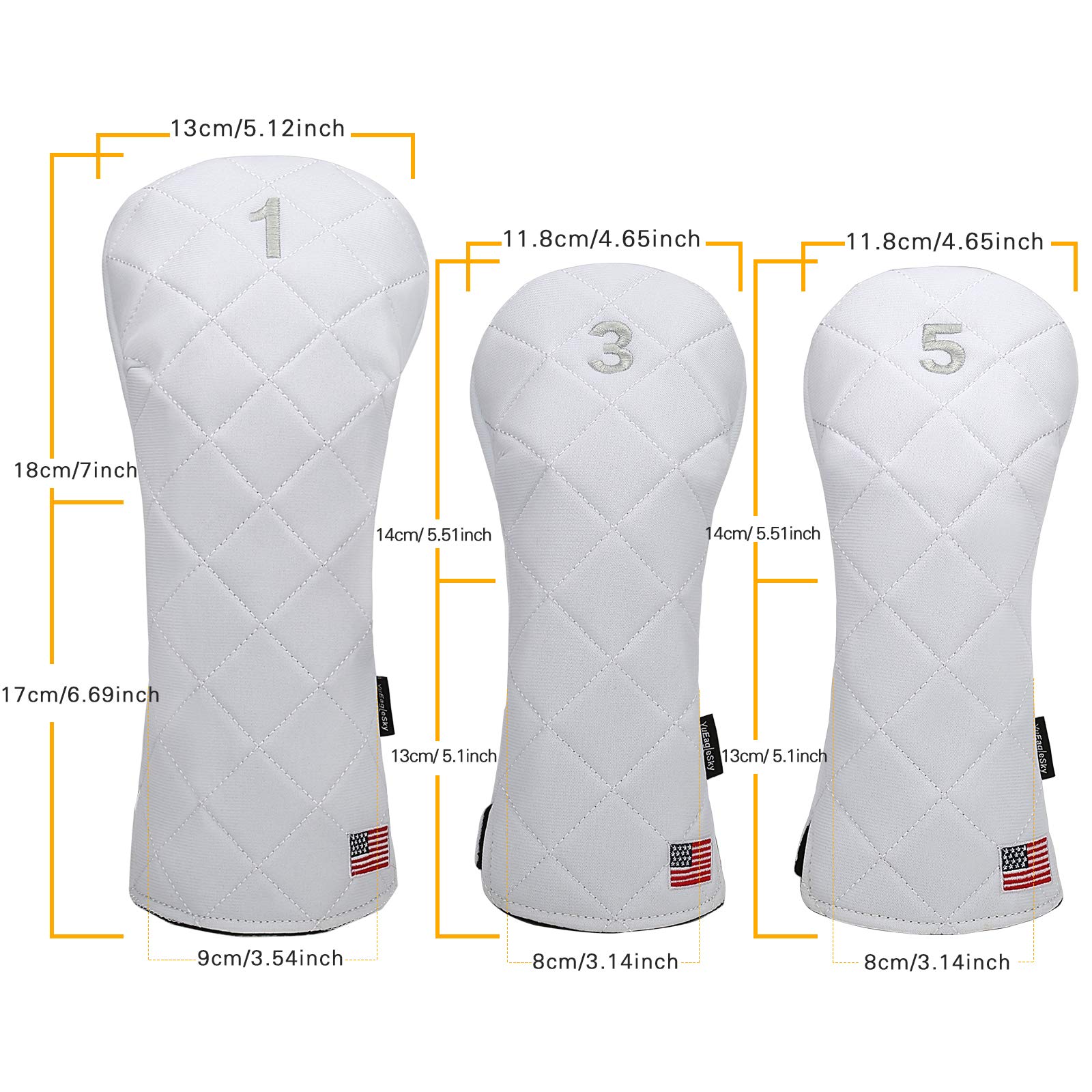 YuEagleSky Golf Head Covers Driver Fairway #3#5 USA Flag for Club Men Women (White)