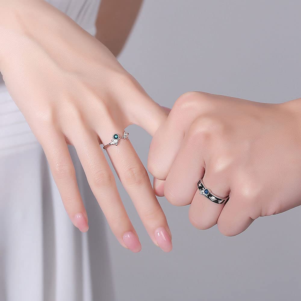 通用 Astronaut Couple Ring Fashion Creative Spaceman Ring Personality Open Ring Gift (B)