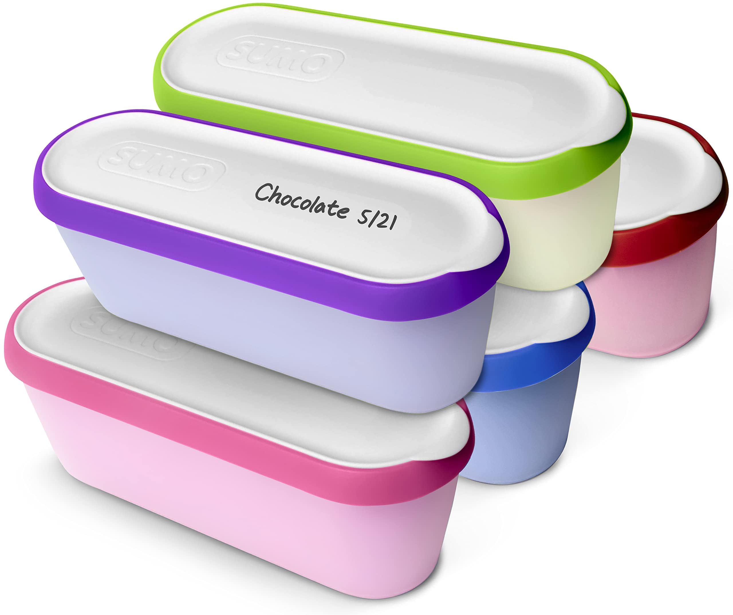 SUMO Ice Cream Containers with Lids for Homemade Ice Cream - 1 Quart per Container, Reusable Ice Cream Containers for Freezer Storage, Set of 5 Containers, Multicolor