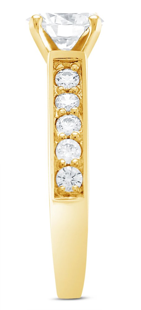 Size 5.5 - Solid 14k Yellow Gold Round Brilliant Cut Solitaire with Round Side Stones CZ Cubic Zirconia Engagement Ring 1.75ct.