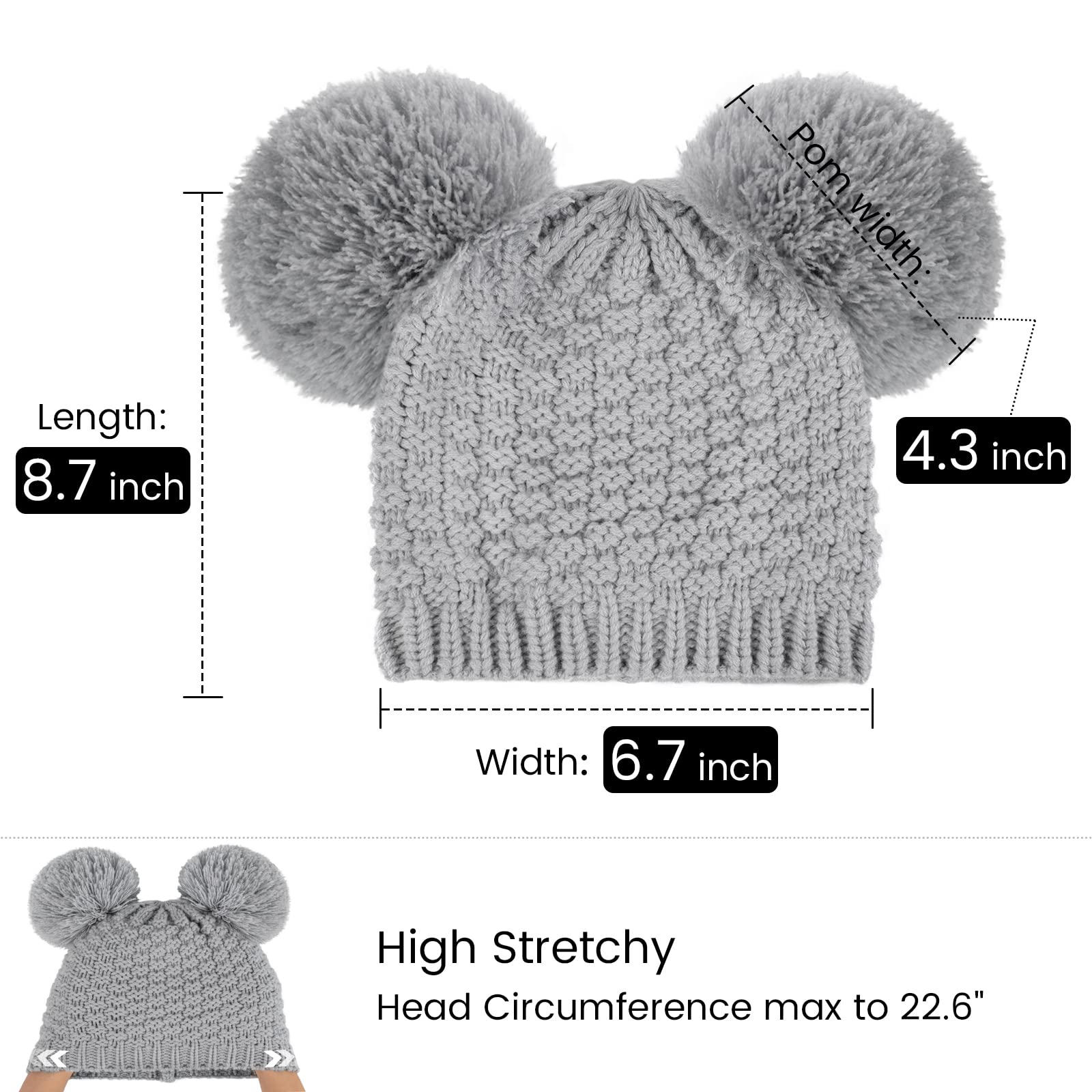Simplicity Beanie for Women Winter Cable Knit Pompom Ski Snowboard Beanie Hat Black