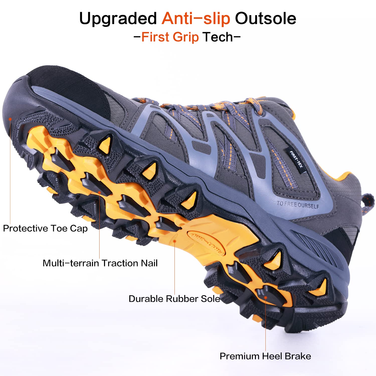 TFO Hiking Shoes Men Waterproof Air Circulation Insole Ankle Support Non-Slip Lightweight for Outdoor Trekking Walking Grey