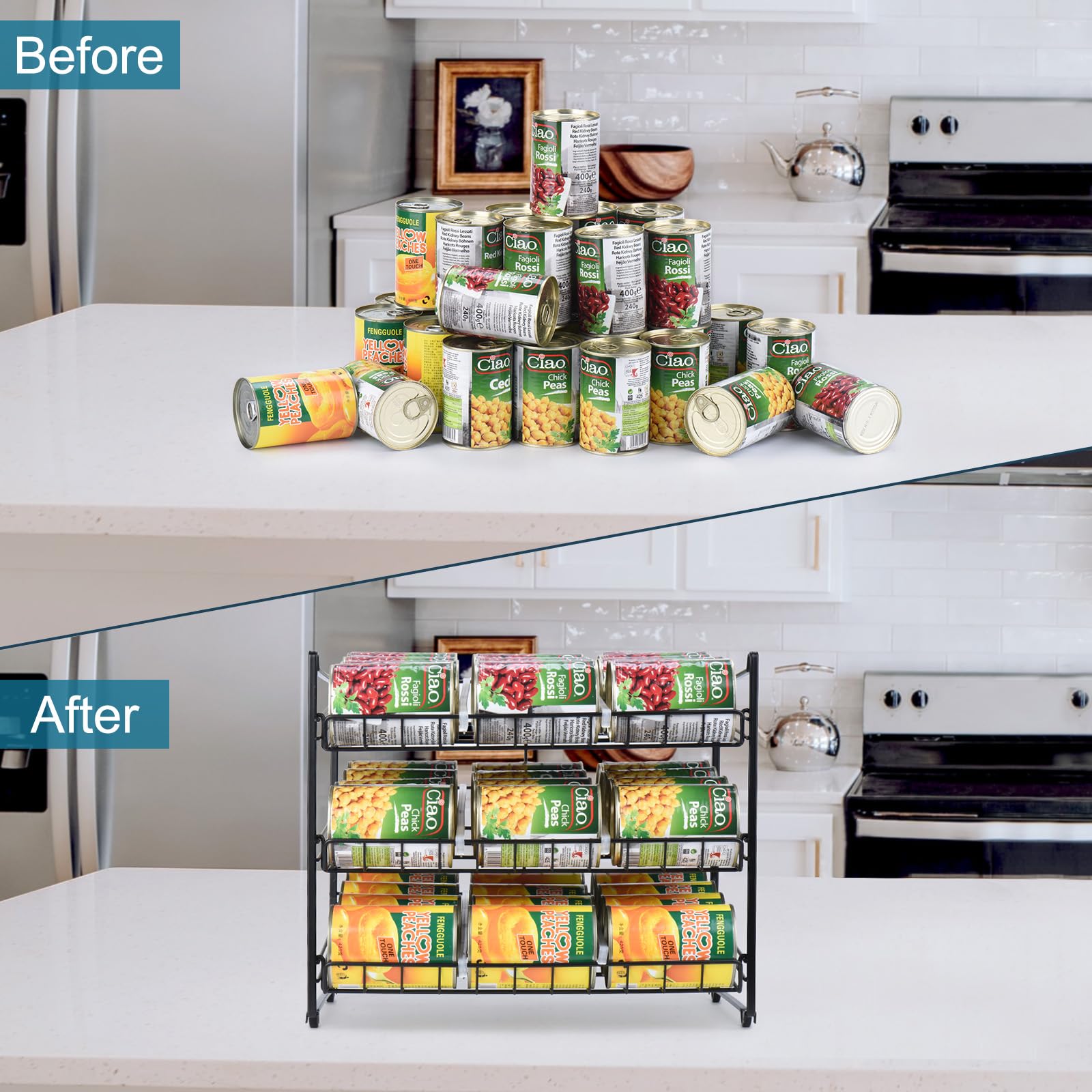 Toplife 2 Pack Stackable Can Organizer Rack, Soda Can Beverage Storage Dispenser Rack, Holds up to 36 Cans for Pantry, Refrigerator, Cabinet or Countertop, Black - Thicker Version
