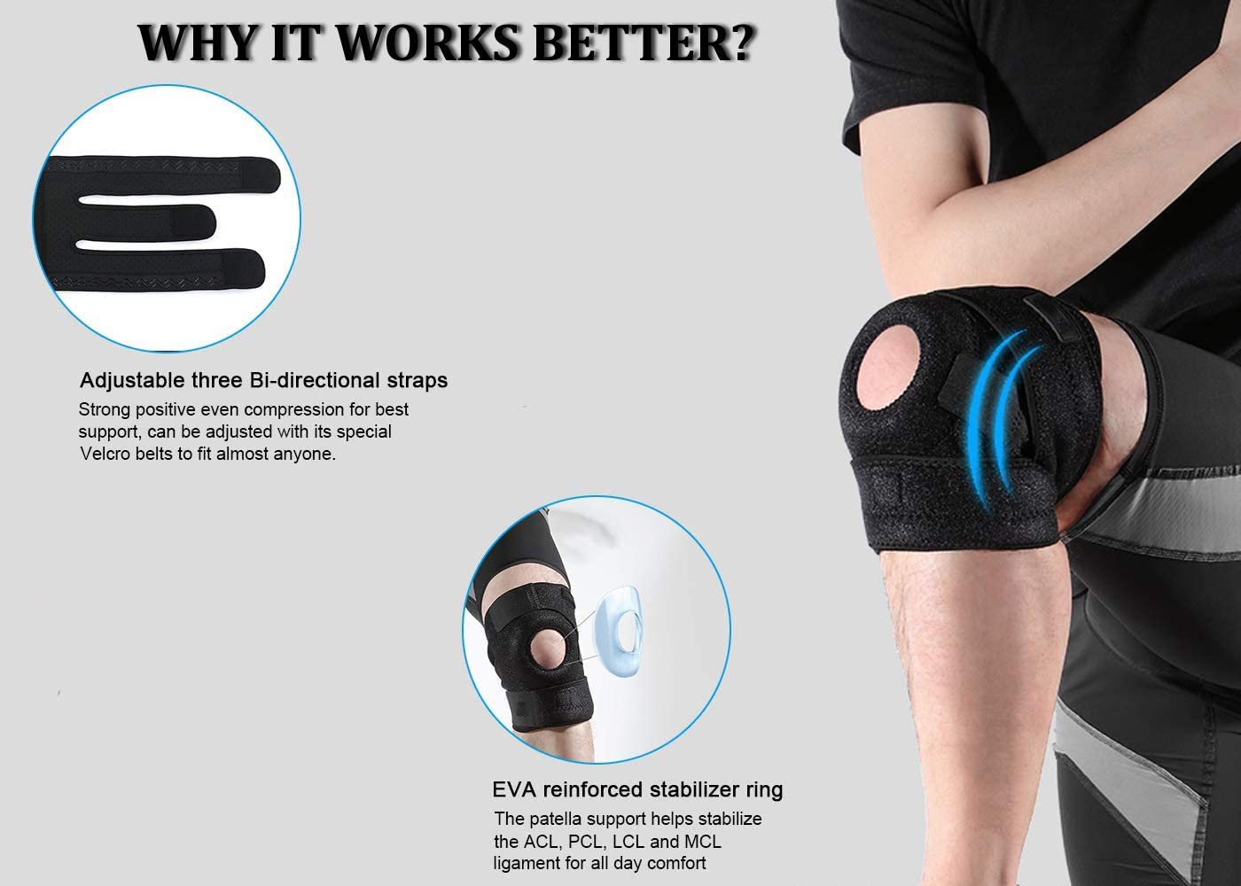 Z ONE Neoprene Open-Patella Knee Support for Arthritis, Joint Pain Relief, Injury Recovery with Adjustable Strapping & with Breathable Neoprene Material (Free Size) (2)