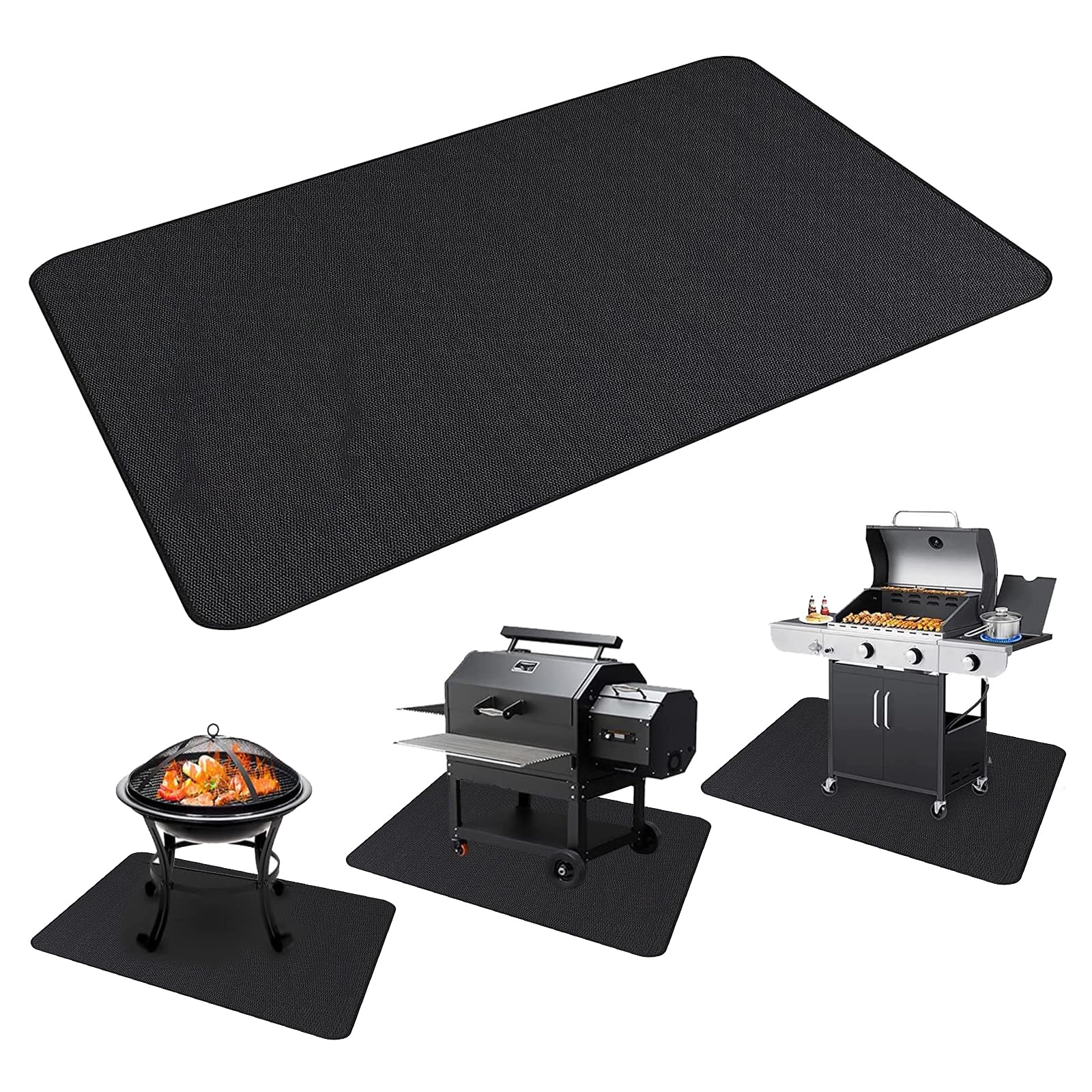 WOLVETRAD 65 x 48 inches Under Grill Mat for Outdoor Grill, Double-Sided Fireproof Grill Pad for Fire Pit, Indoor Fireplace Mat Fire Pit Mat, Oil-Proof Waterproof BBQ Protector for Decks and Patios