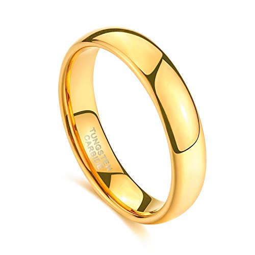 TRUMIUM 4mm Tungsten Wedding Band Ring for Men Women Gold Plated Domed High Polished Comfort Fit 9