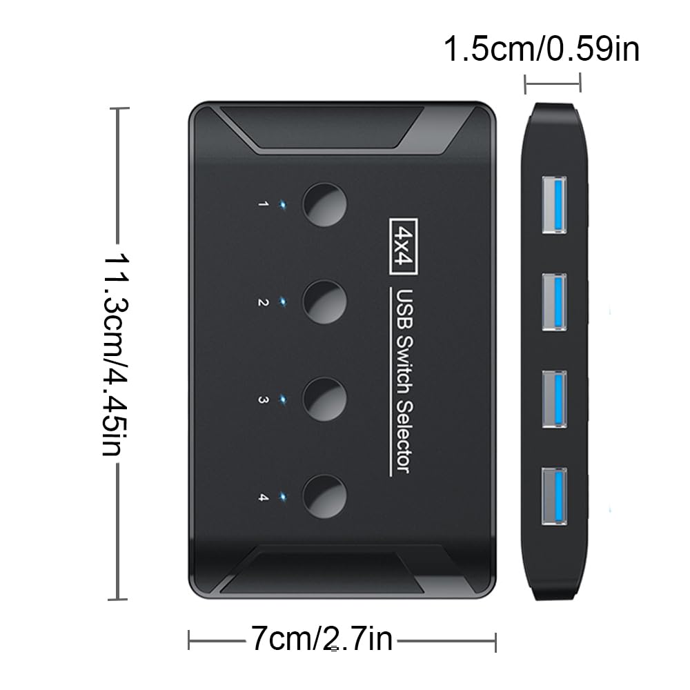 USB 3.0 Switch Selector 4 Port 2 Computers Peripheral Switcher Adapter Hub for PC Printer Mouse Keyboard with One Button Switch