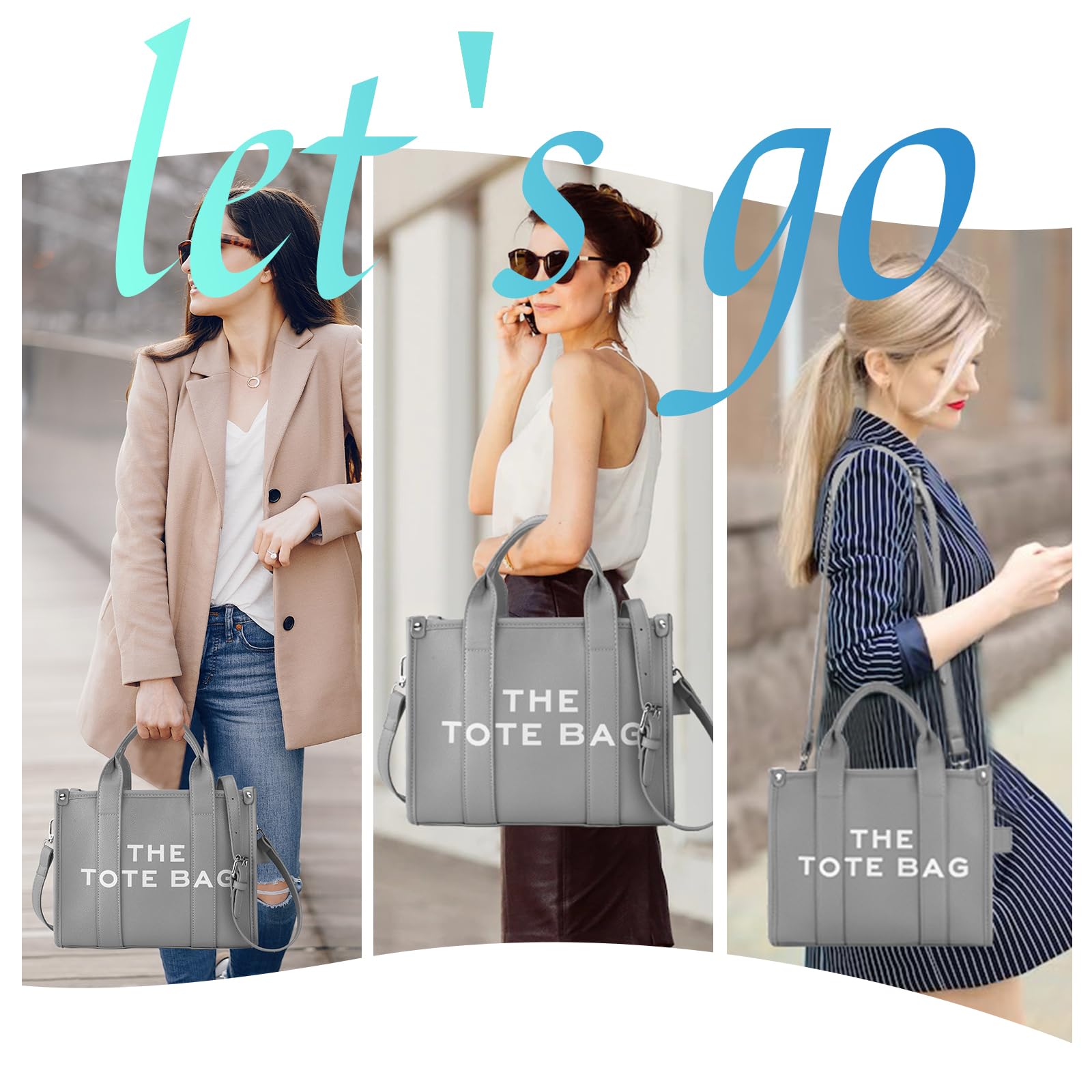 Tote Bag for Women, The Tote Bag with Zipper, Trendy Personalized Oversized Medium PU Leather Tote Bag Top-Handle Shoulder Crossbody Bags.(Medium-Grey)