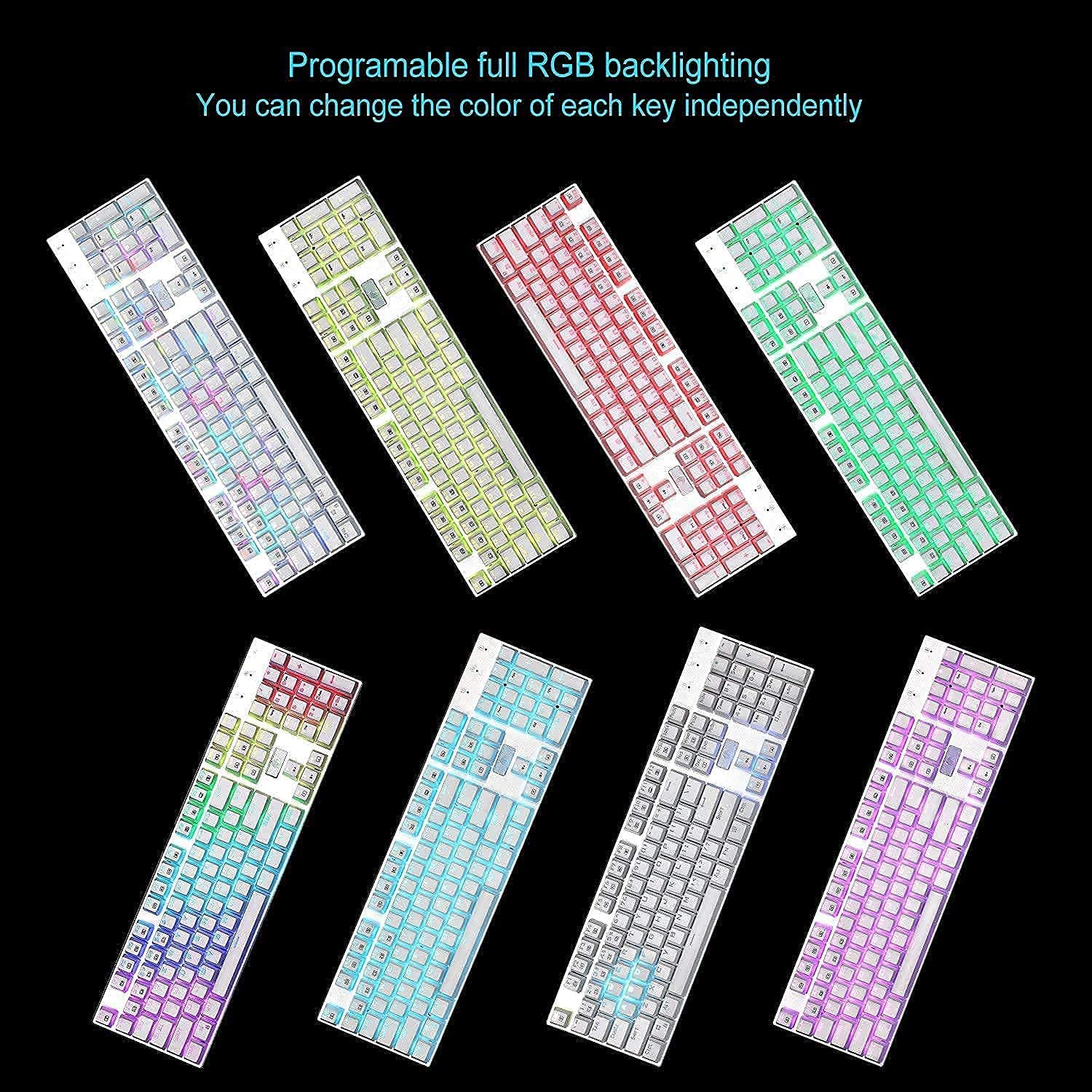 Z-88 RGB Backlit Mechanical Gaming Keyboard, E-Element Ergonomic Design Outemu Blue Switch, Aluminum Top-Panel,Full Size Wired Keyboard, Silver and White