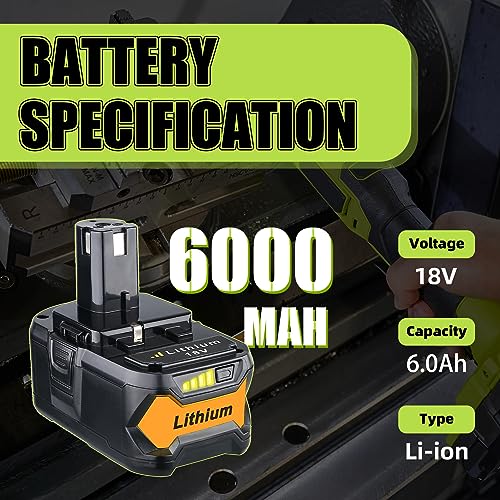 VINIDA 2 Packs P108 6.0Ah 18V Lithium Replacement for Ryobi, Cordless Power Tools Battery with LED Indicator,Compatible with Ryobi 18V Battery P104 P105 P100 P102 P103 P107 P109
