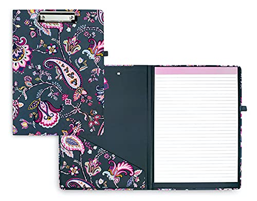 Vera Bradley Women's Pink/Grey Clipboard Folio with Refillable Lined Notepad, Interior Pocket, and Pen Loop, Felicity Paisley