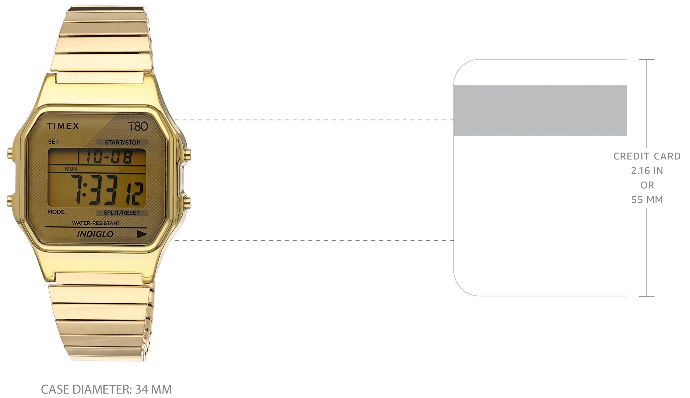 Timex T80 34mm unisex-adult Watch โ Gold-Tone with Stainless Steel Expansion Band