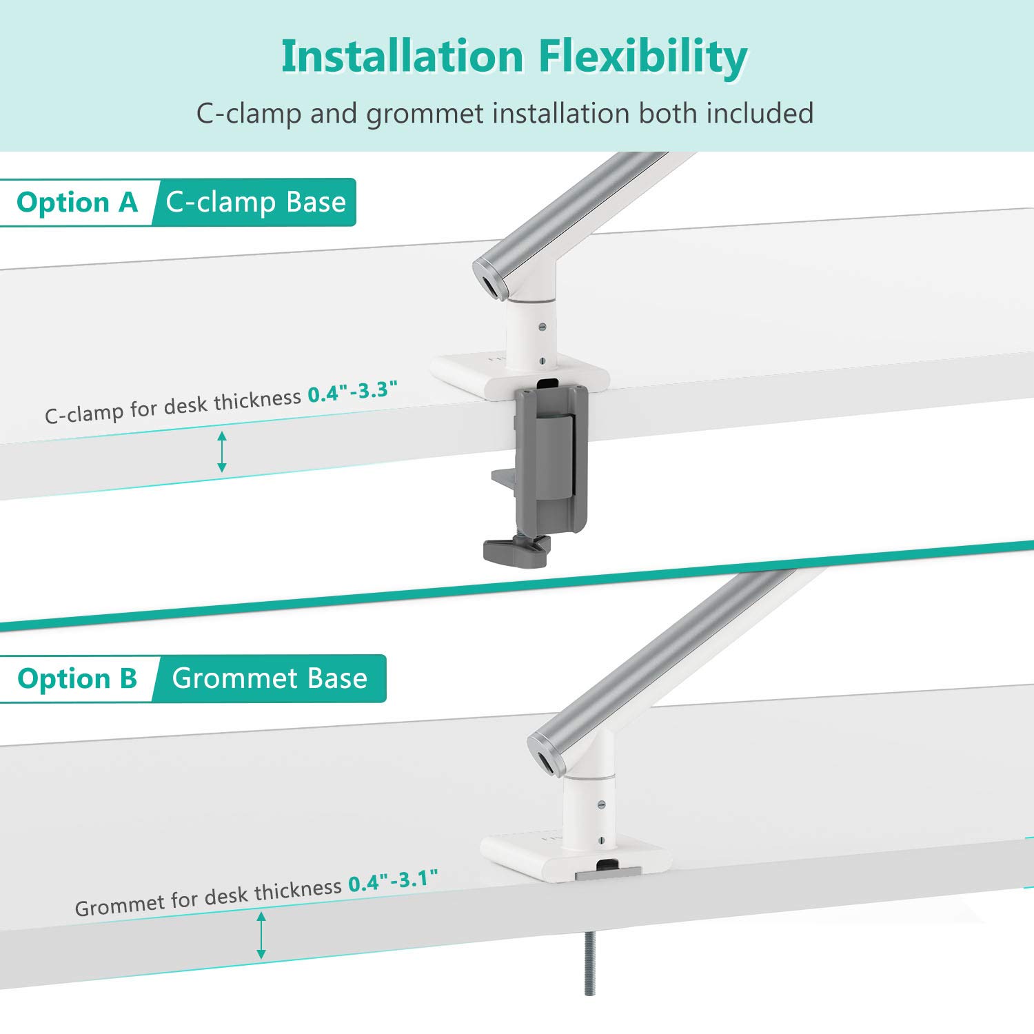 WALI Single White Monitor Mount Arm Stand, Fully Adjustable, Mechanical Spring Tension Indicator, Bracket with Clamp, Display Up to 32 inch, 22lbs Weight Capacity (MATI001-W), White