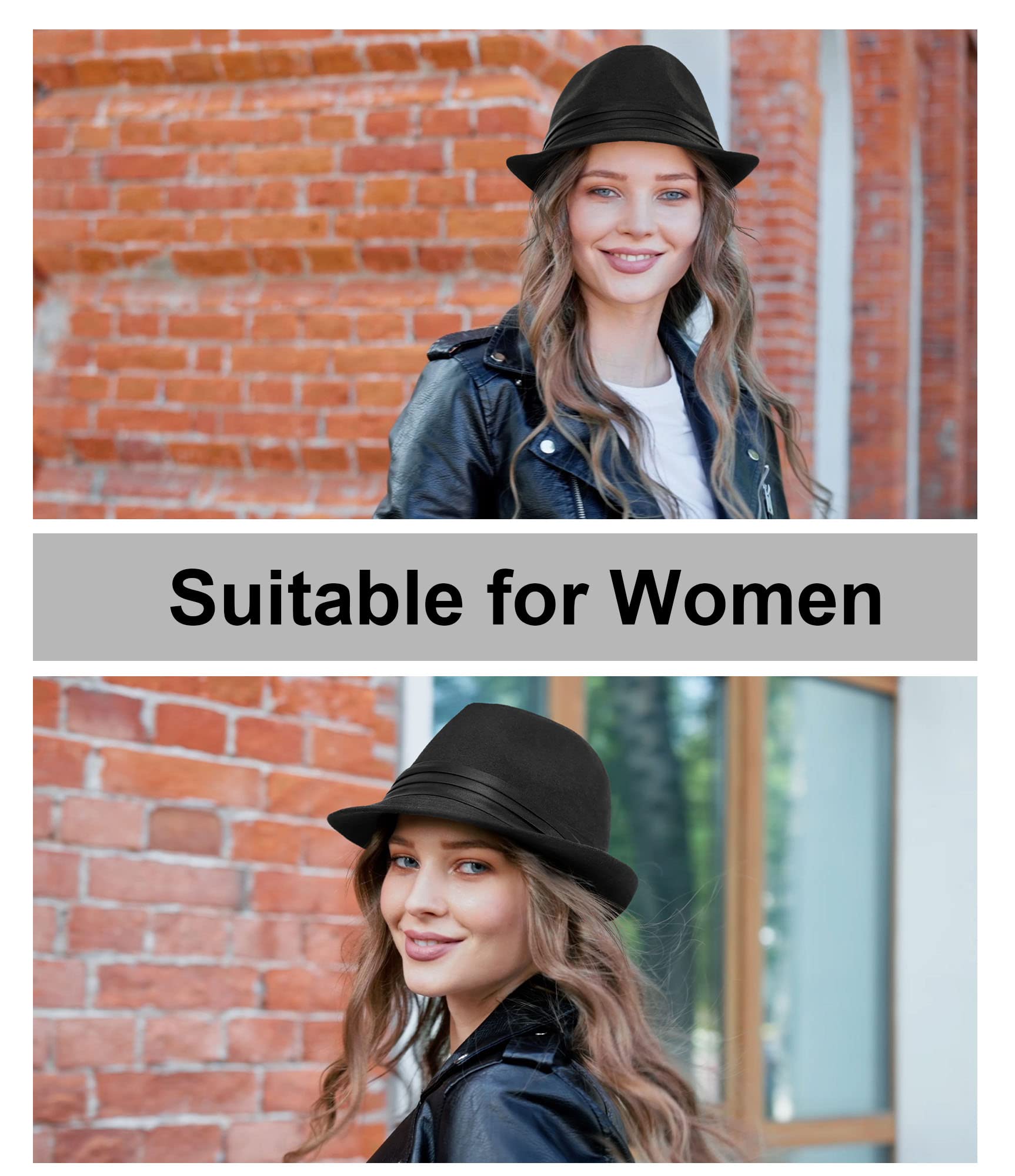 Simplicity Mens Hats Fedora Cool Teardrop Crown Fedora for Men Trilby Hat Pinstripe with Black Band Fedora for Women