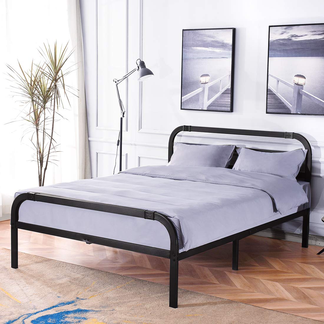 TATAGO 14 Inch King Bed Frame with 40 Inch Matte Curved Design Headboard and Footboard, Heavy Duty Metal Platform Mattress Foundation, 3500lbs Extra-Strong Support, No noise