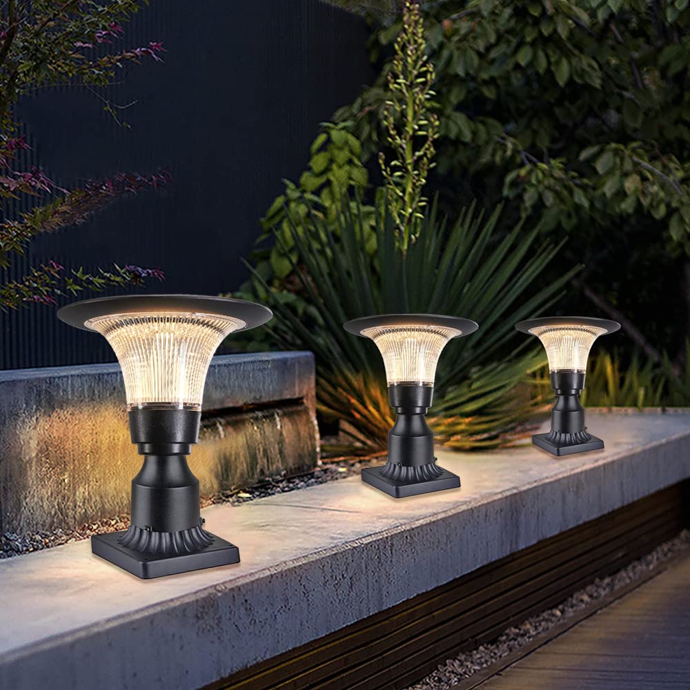 UDOOSOL Solar-Lamp Post-Light Outdoor-Waterproof Led Lights - Warm&White Switch Solar Powered Fixture Auto On with 3" Mount Base for Pier Pole Gate Dusk to Dawn