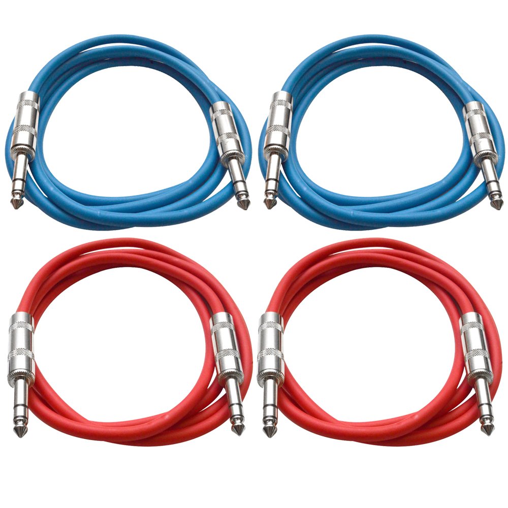 Seismic Audio Speakers Âźâ TRS to Âźâ TRS Patch Cables, 2 Feet, Pack of 4
