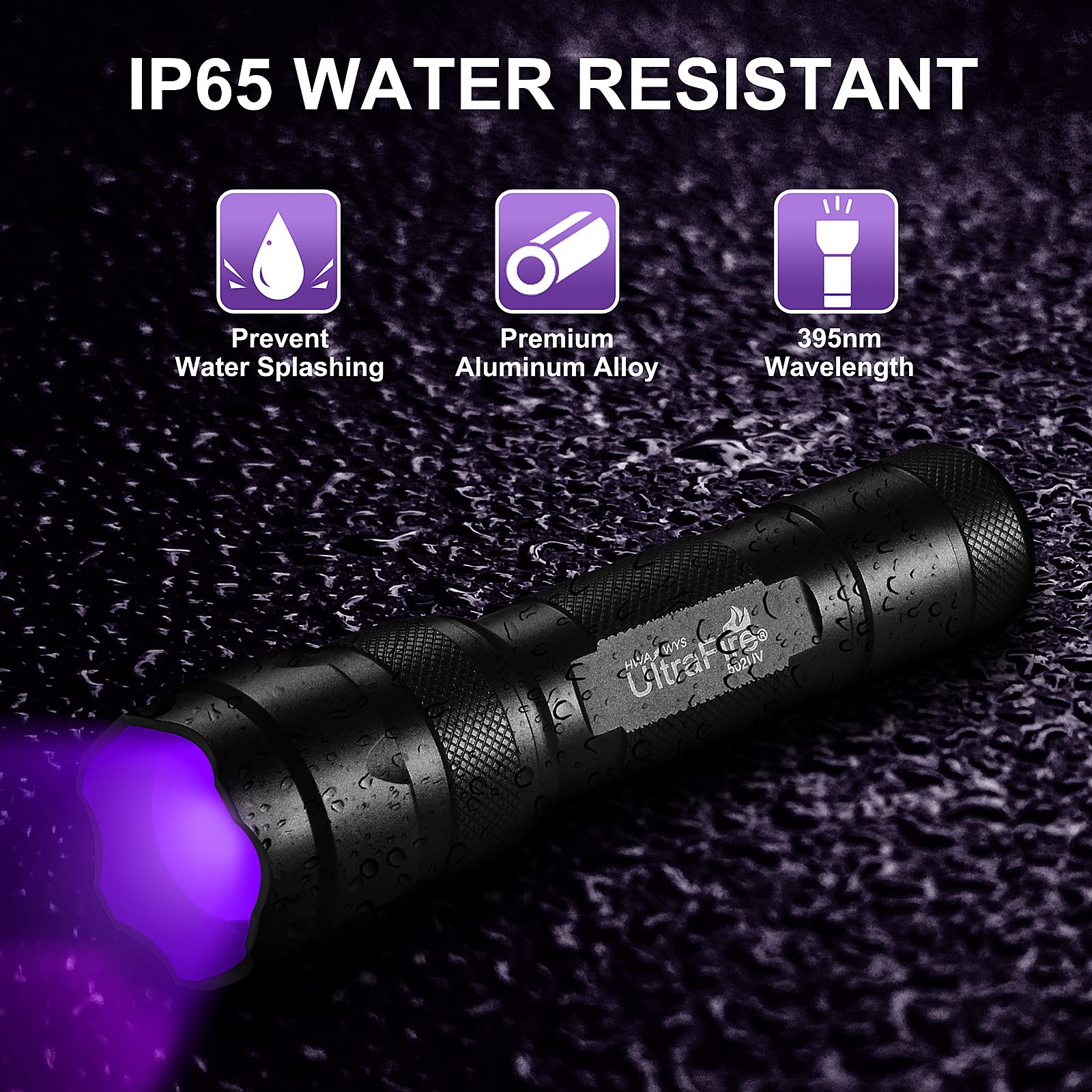 ULTRAFIRE UV Flashlight 395-405 nm Led Blacklight for Curing UV Glue, Leak Detector, Pet Urine Stain