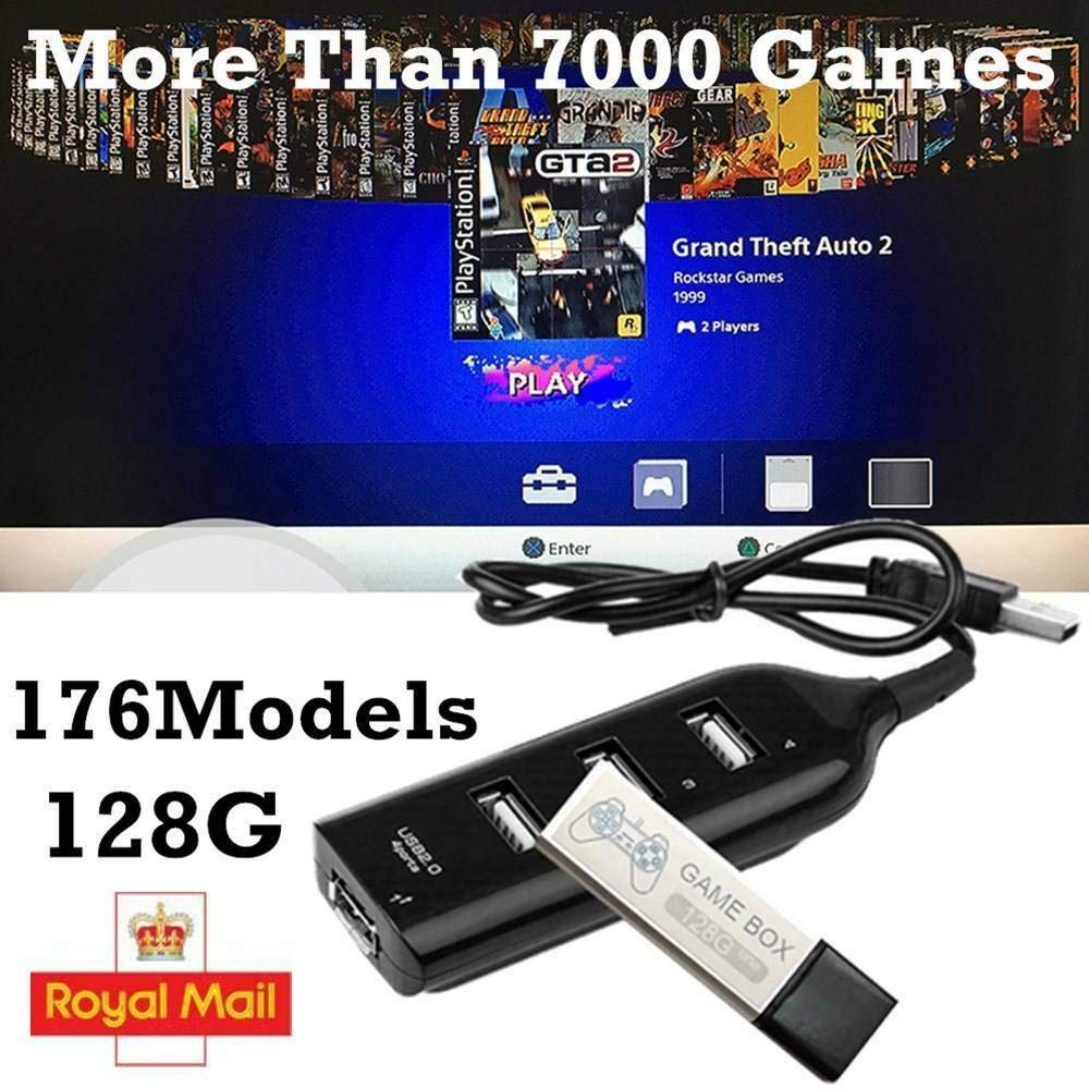 TIAS Game Enhancer, Open Source Simulator, Game Expansion Stick Hub Plug Games with Built-In 7000 Games 128GB and 4 Port, For PS1 MINI Pack
