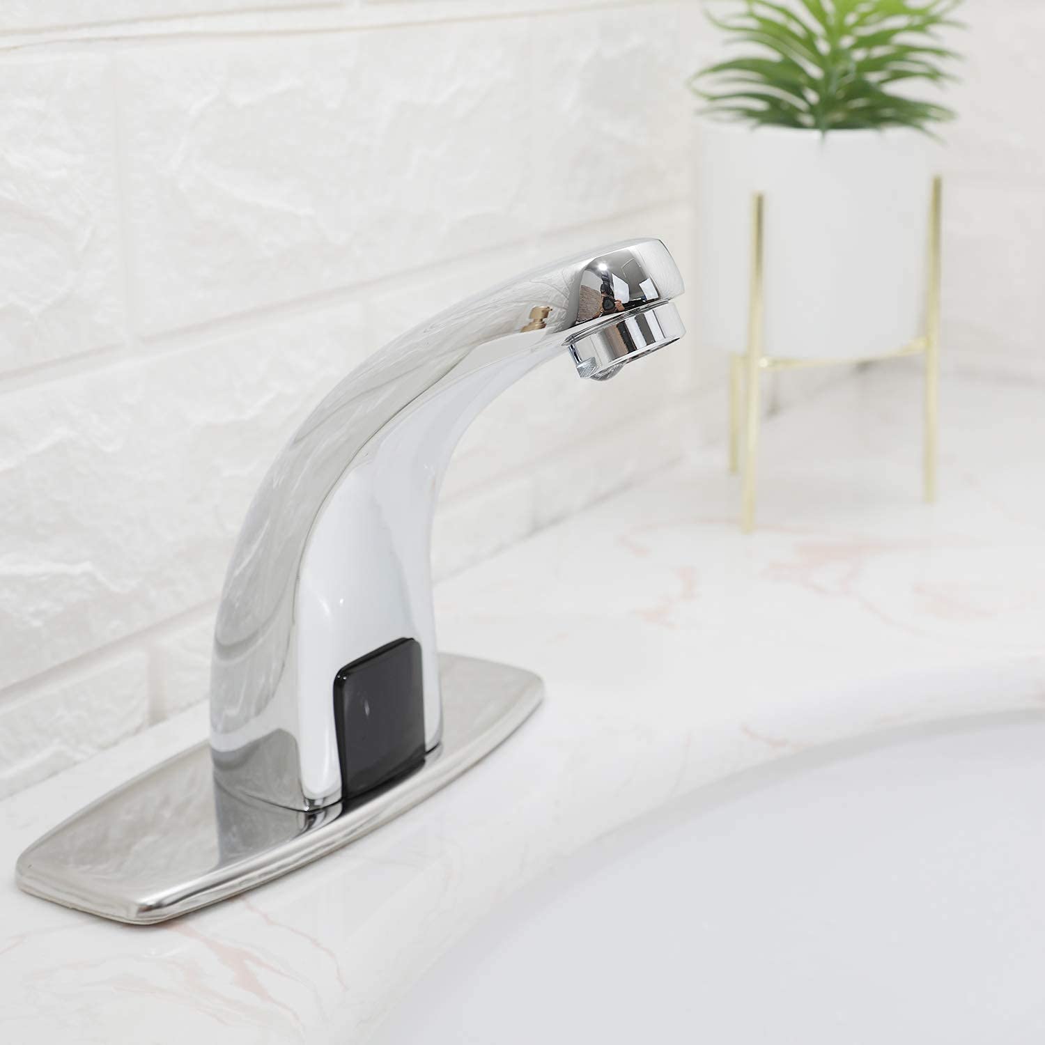 Touchless Bathroom Faucet Automatic Sensor with Hole Cover Plate Chrome Hands Free Vanity Sink Faucets with Control Box and Temperature Mixer Bathroom Water Tap Commercial by BWE