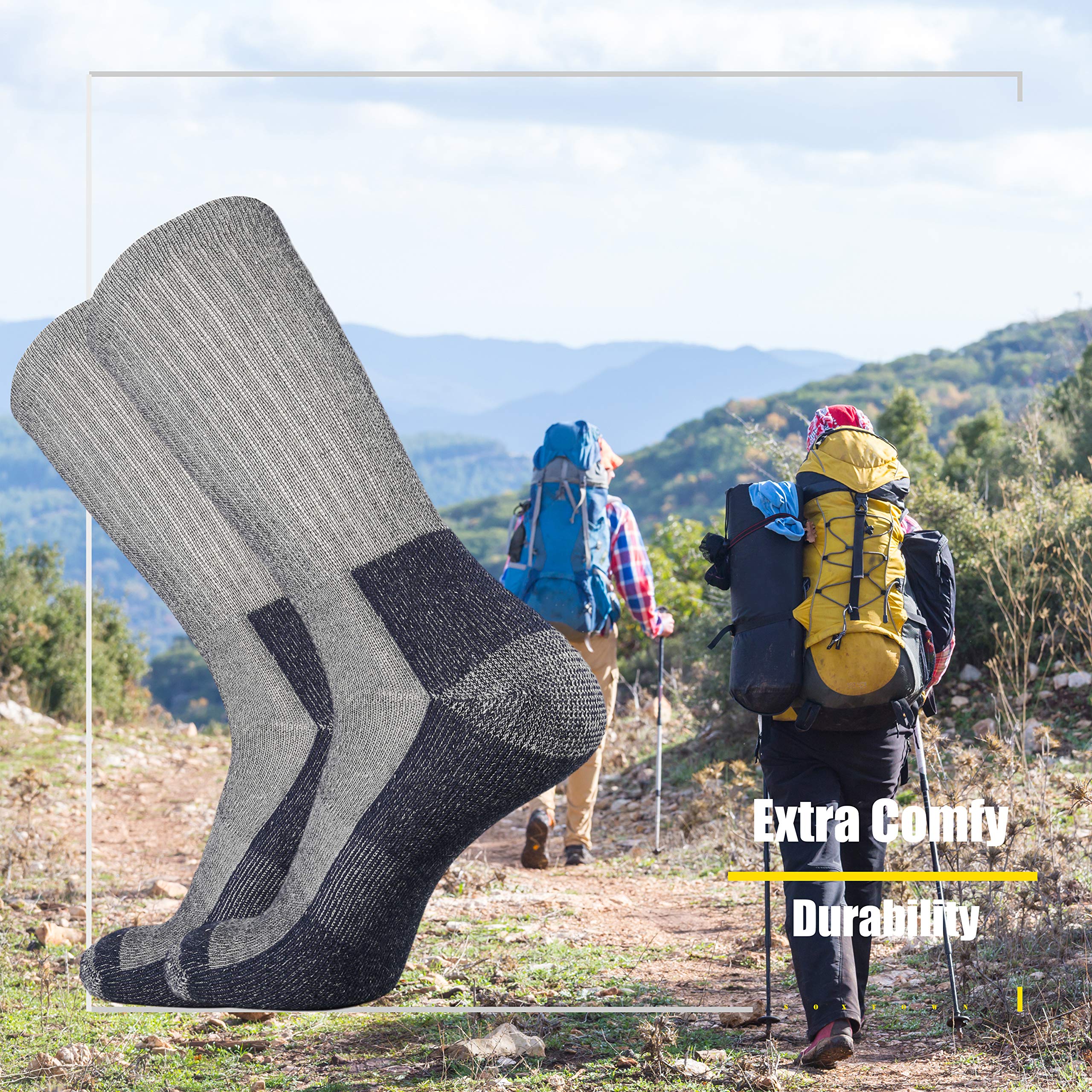 SOX TOWN Men's Merino Wool Cushion Crew Socks Moisture Wicking Control for Outdoor Hiking Work Boot Thermal Warm All Seasons(Mixcolor1 L)