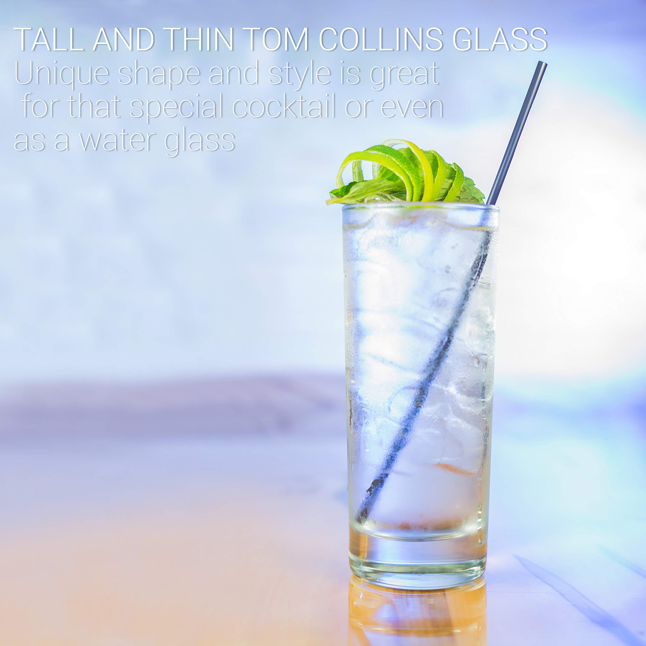 Upper Midland Products 12 Tom Collins Highball Glasses, 10.5 Oz Zombi Mojito Slim Modern Glass
