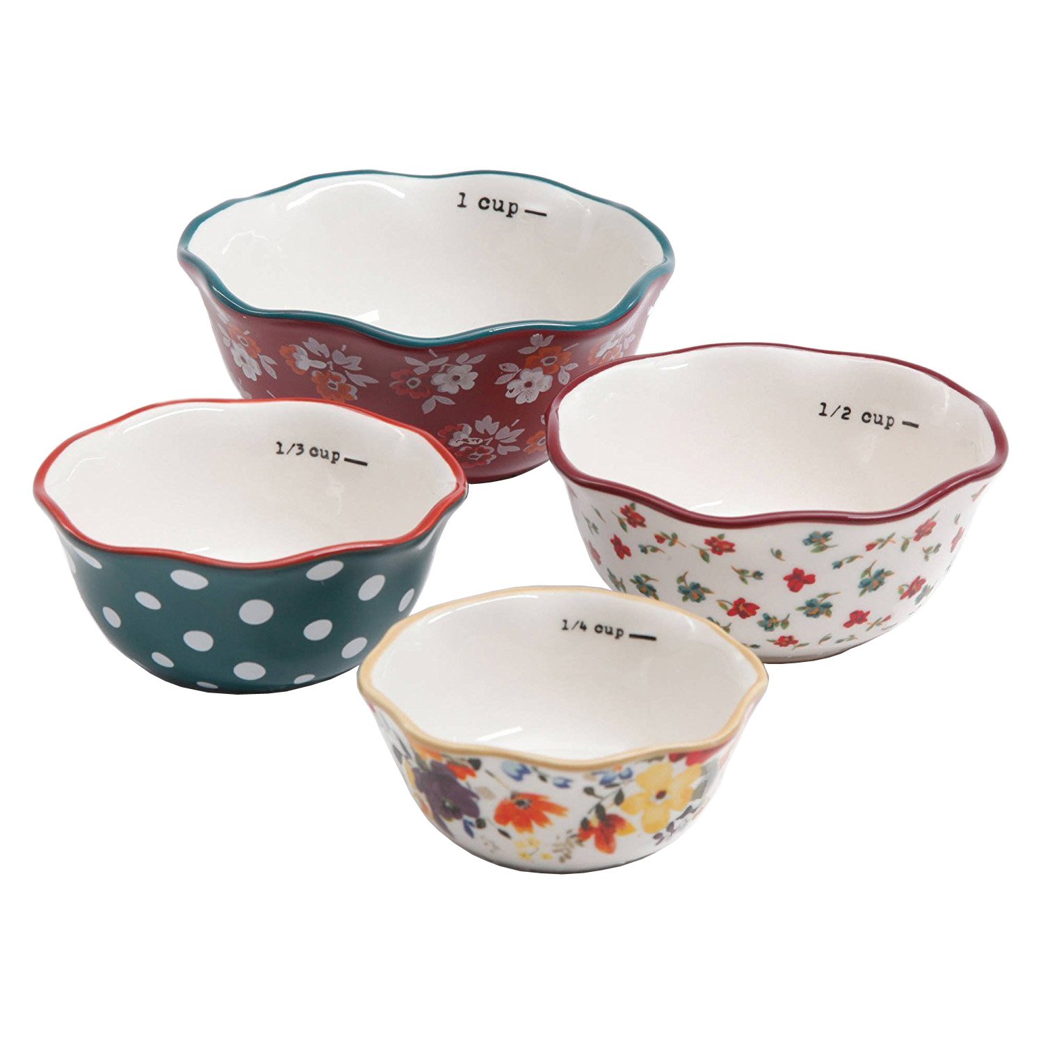 The Pioneer Woman Flea Market 4-Piece Ceramic Decorated Measuring Bowls