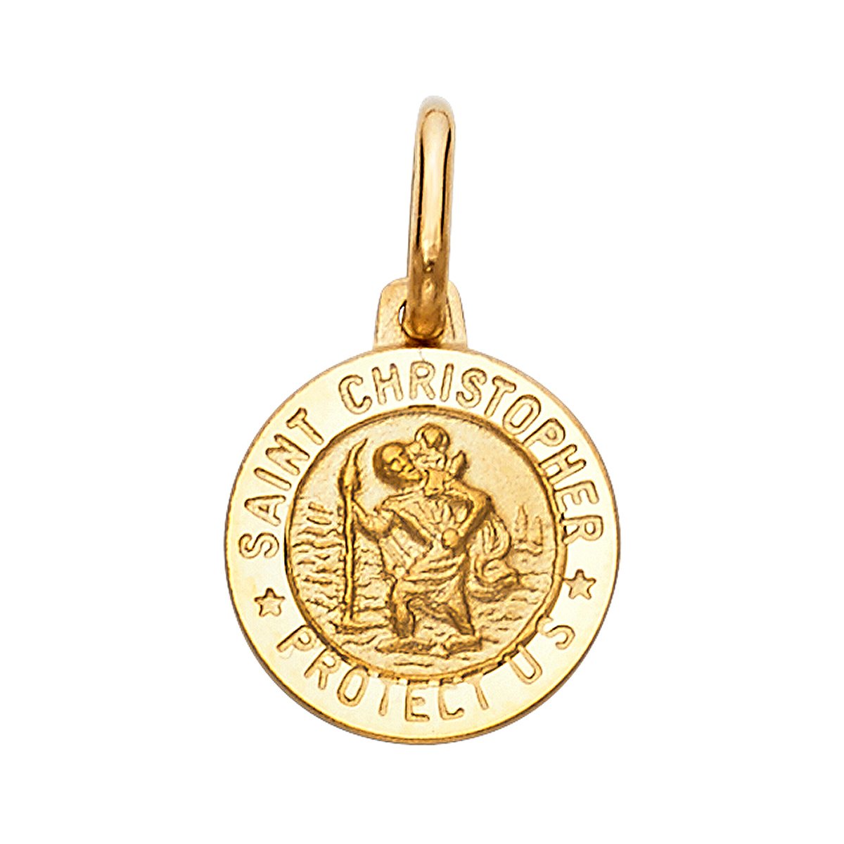 TGDJ 14k Yellow Gold Religious Saint Christopher Medal Pendant with 1.2mm Singapore Chain Necklace (20.0)