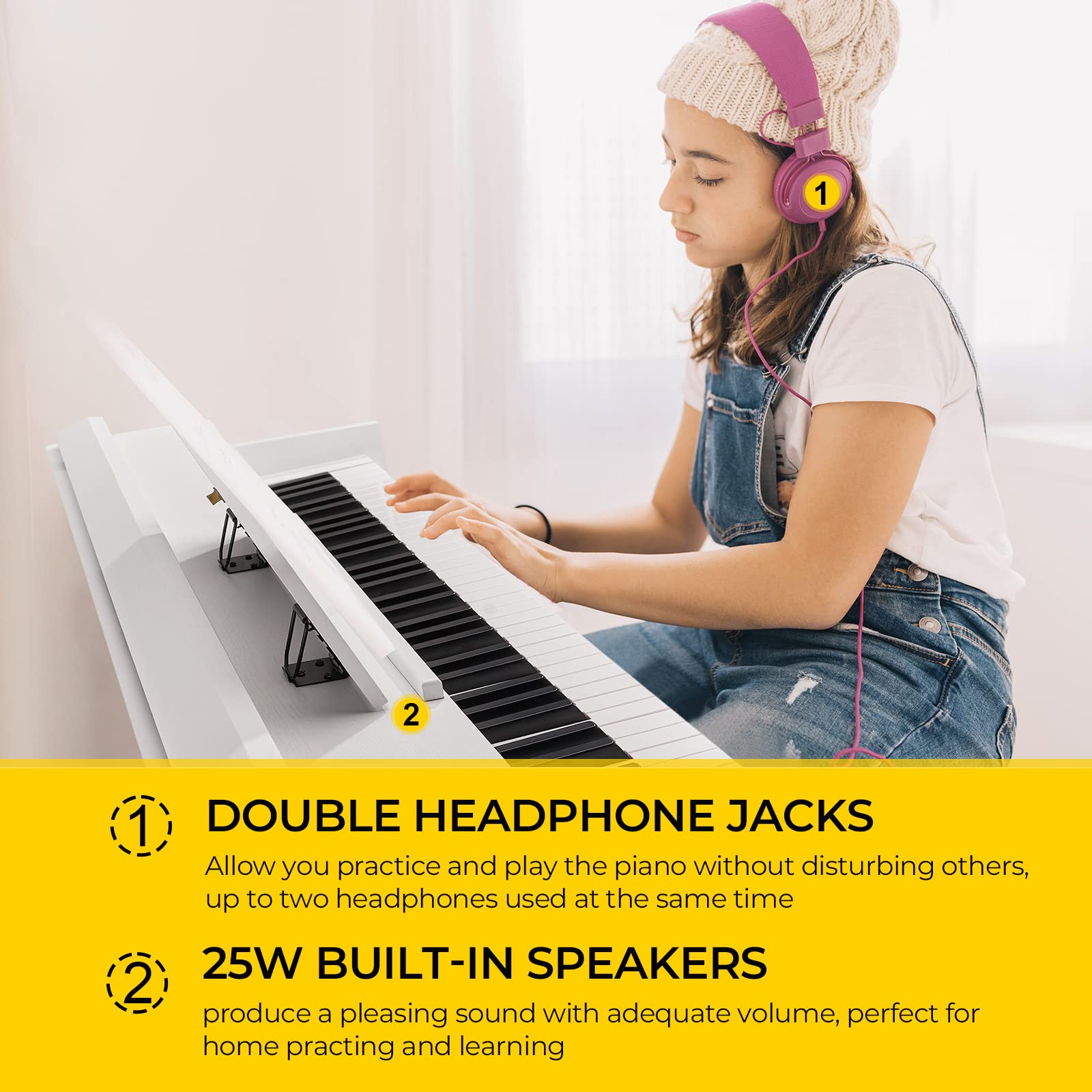 Vangoa Digital Piano 88 Keys Weighted Hammer Action Home Digital Piano Full size White with Furniture Stand, Flip Key Cover, Three Pedals and Power Adapter