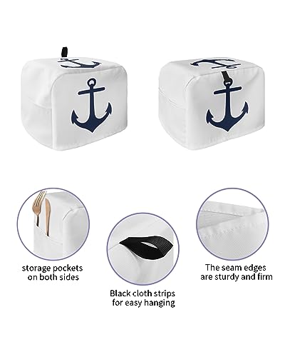 Toaster Cover, 4 Slice Toaster Cover Nautical Navy Blue Anchor White Background Kitchen Small Appliance Covers, Dust and Machine Washable Bread Maker Cover (12w X 11d X 8h)
