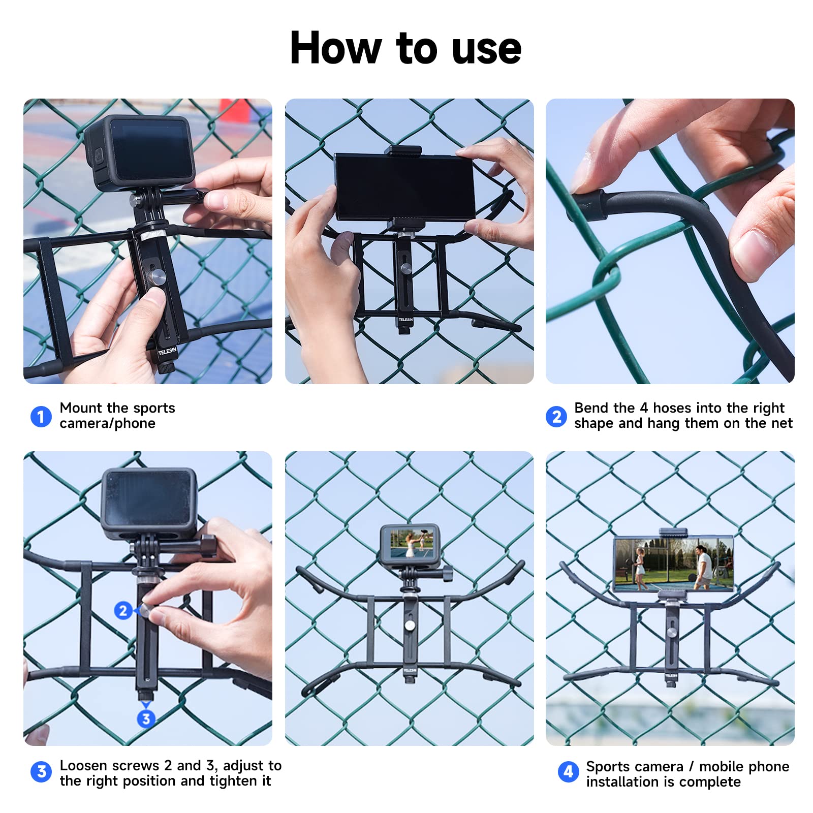 TELESIN Camera Fence Phone Mount Mevo Start Game Changer Chain Link Video Recording Accessories, Backstop Lynkspyder Clamp Clip Holder Attachment for GoPro Insta360 iPhone Baseball Softball Tennis
