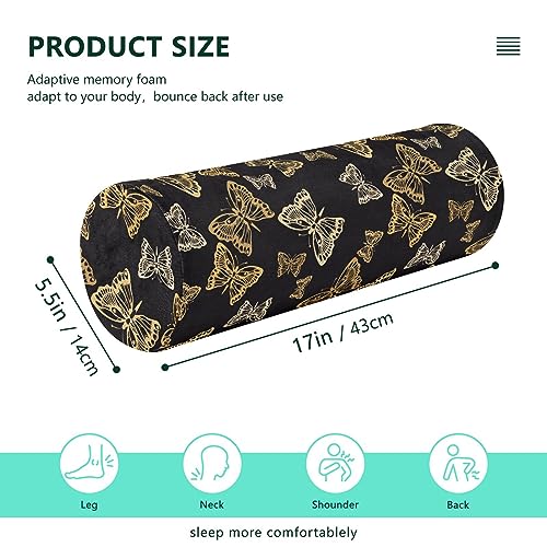 Vnurnrn Butterflies Gold Neck Support Pillow Round Neck Roll Bolster Cylinder Pillow Cervical Pillows Round Neck Pillow for Leg Knee Back Head Support for Camp Work Women Men Traveling