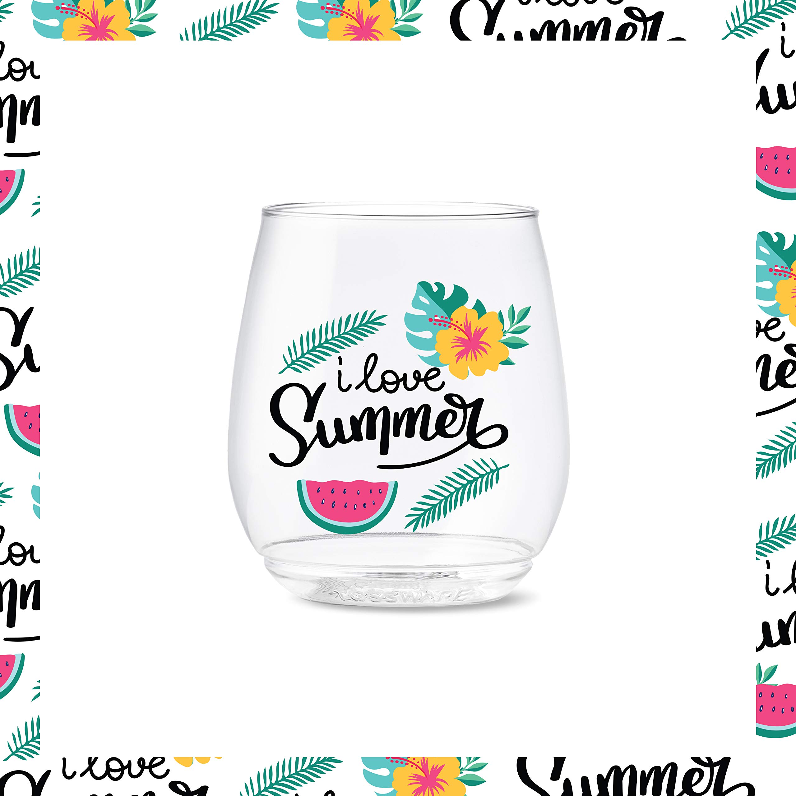 TOSSWARE POP 14oz Vino Summer Sips 1 Series, SET OF 6, Premium Quality, Recyclable, Unbreakable & Crystal Clear Plastic Wine Glasses