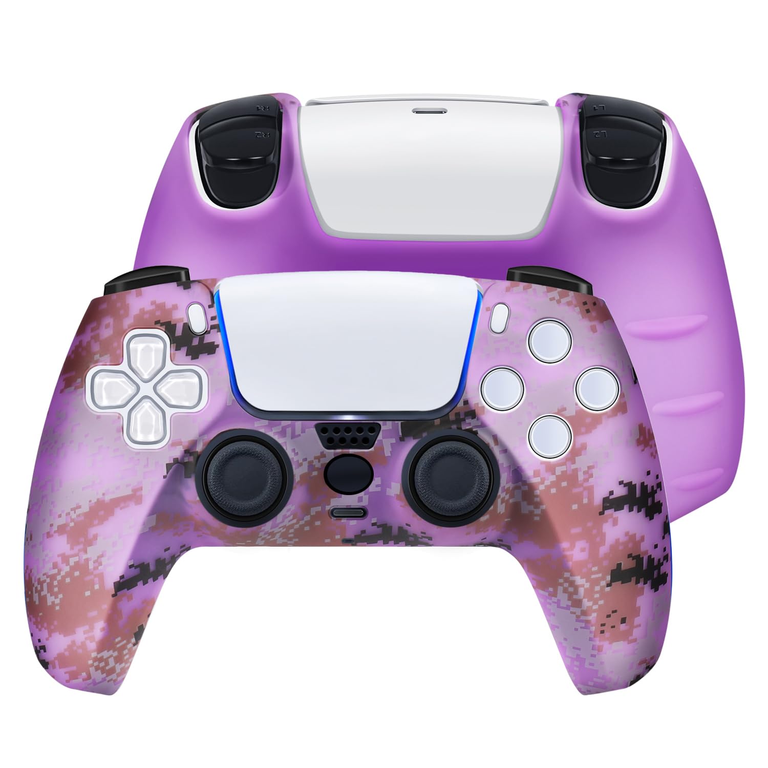 TNP Controller Case for PS5 Silicone Controller Skin for Dualsense Cover + 8 Pro Thumb Grips Set Sony Playstation 5 Skins Accessories Camo Purple with Ergonomic Textured Grip