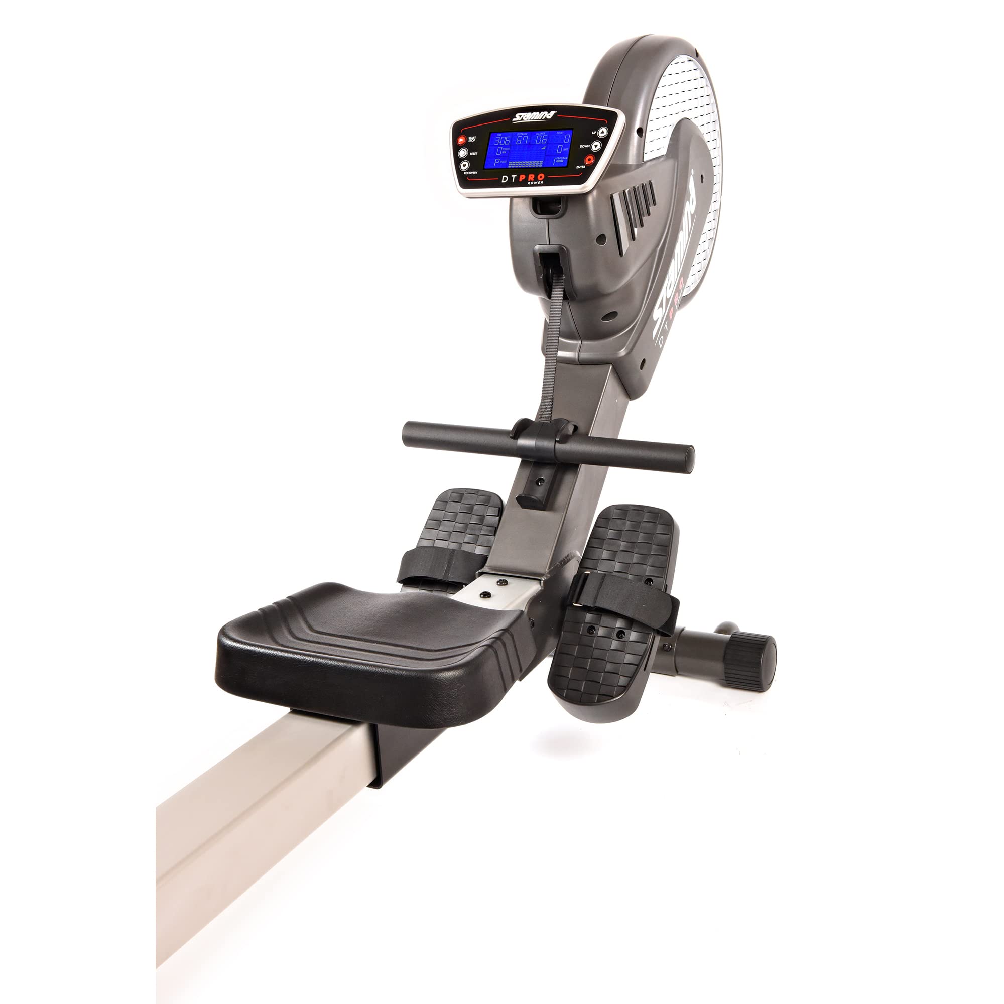 Stamina Pro Dual Air and Magnetic Resistance Rowing Machine Foldable w/Fitness Coaching App and Wireless Chest Strap Heart Monitor - Folding Rowing Machines for Home Use