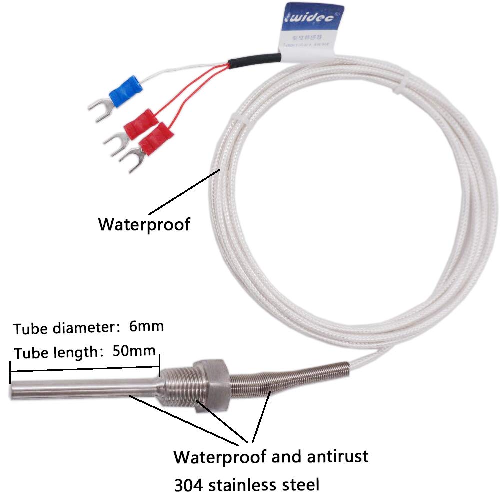 Twidec/2M NPT 1/4"inch (6X50MM) Pipe Thread PT100 Temperature Sensor Probe 3 Wire Temperature Controller (-200~250℃) Waterproof and Antirust 304 Stainless Steel Thermocouple MT-2258PA-1/4