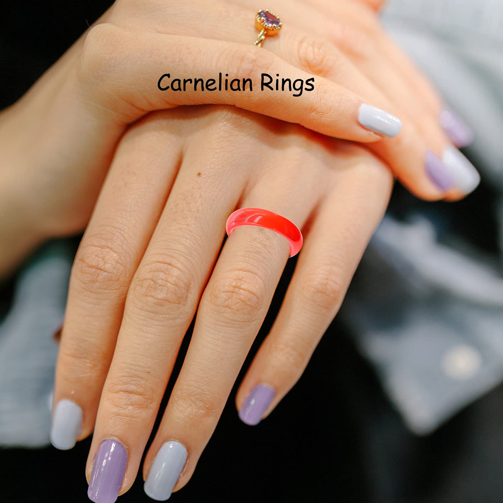 ZZ ZINFANDEL Carnelian Crystal Rings Natural Carnelian Gemstone Band Ring for Women Carnelian Smooth Round Donut Ring